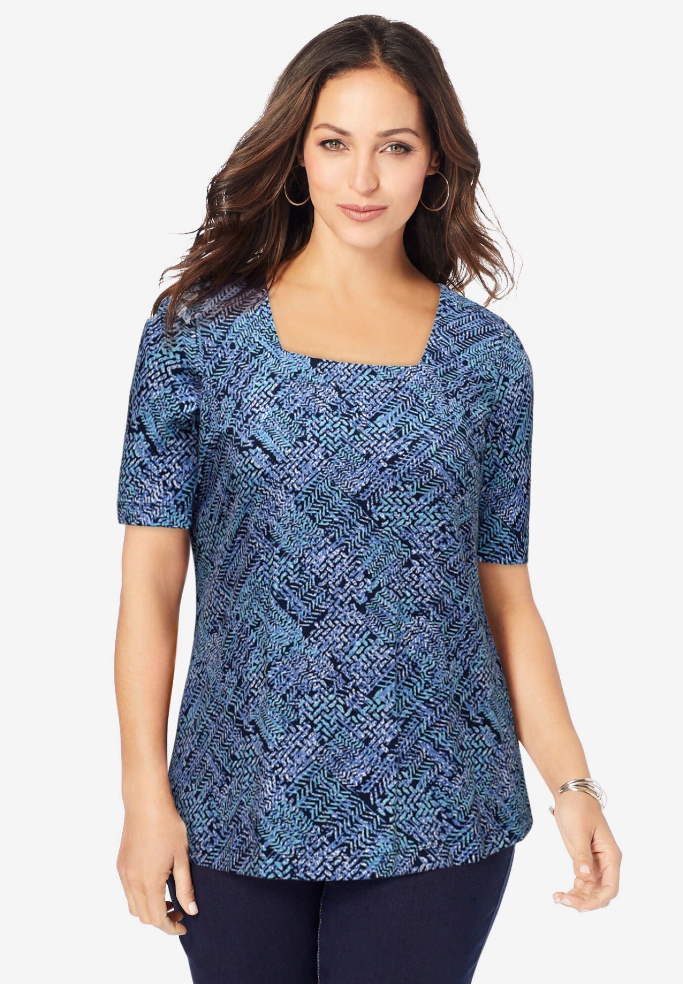 Jessica London Women's Plus Size Stretch Cotton Square Neck Tee ...