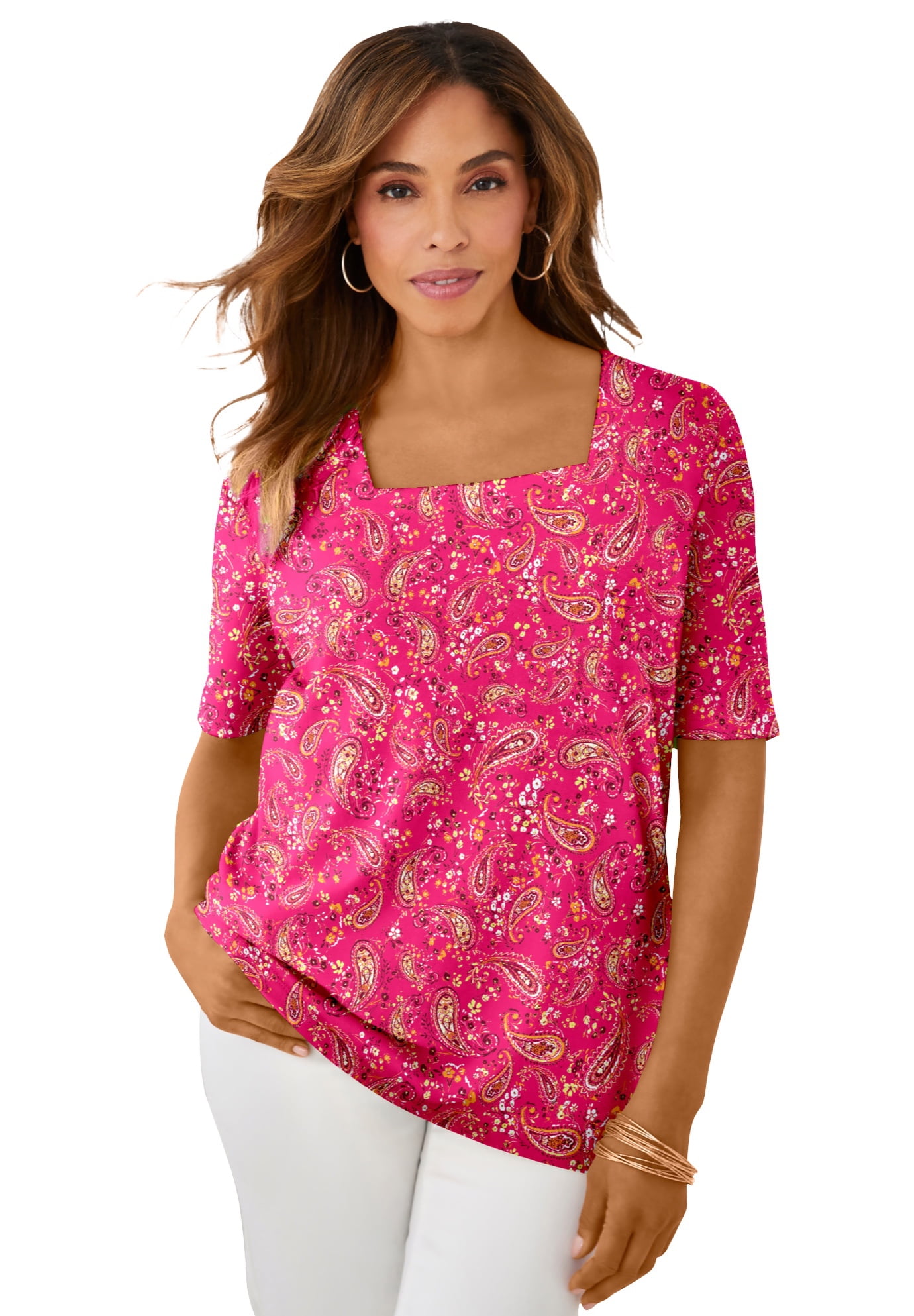 Jessica London Women's Plus Size Stretch Cotton Square Neck Tee ...