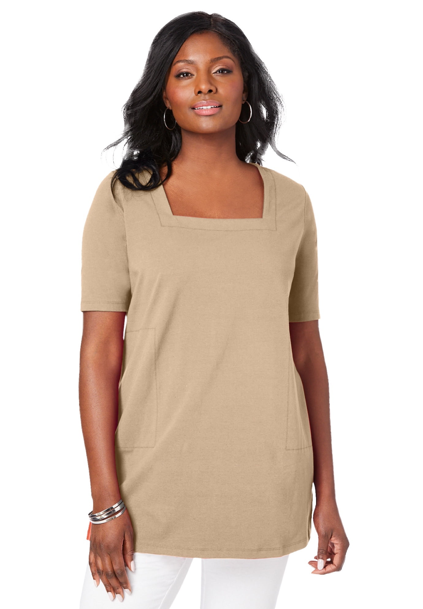 Jessica London Women's Plus Size Stretch Cotton Square Neck Tunic ...