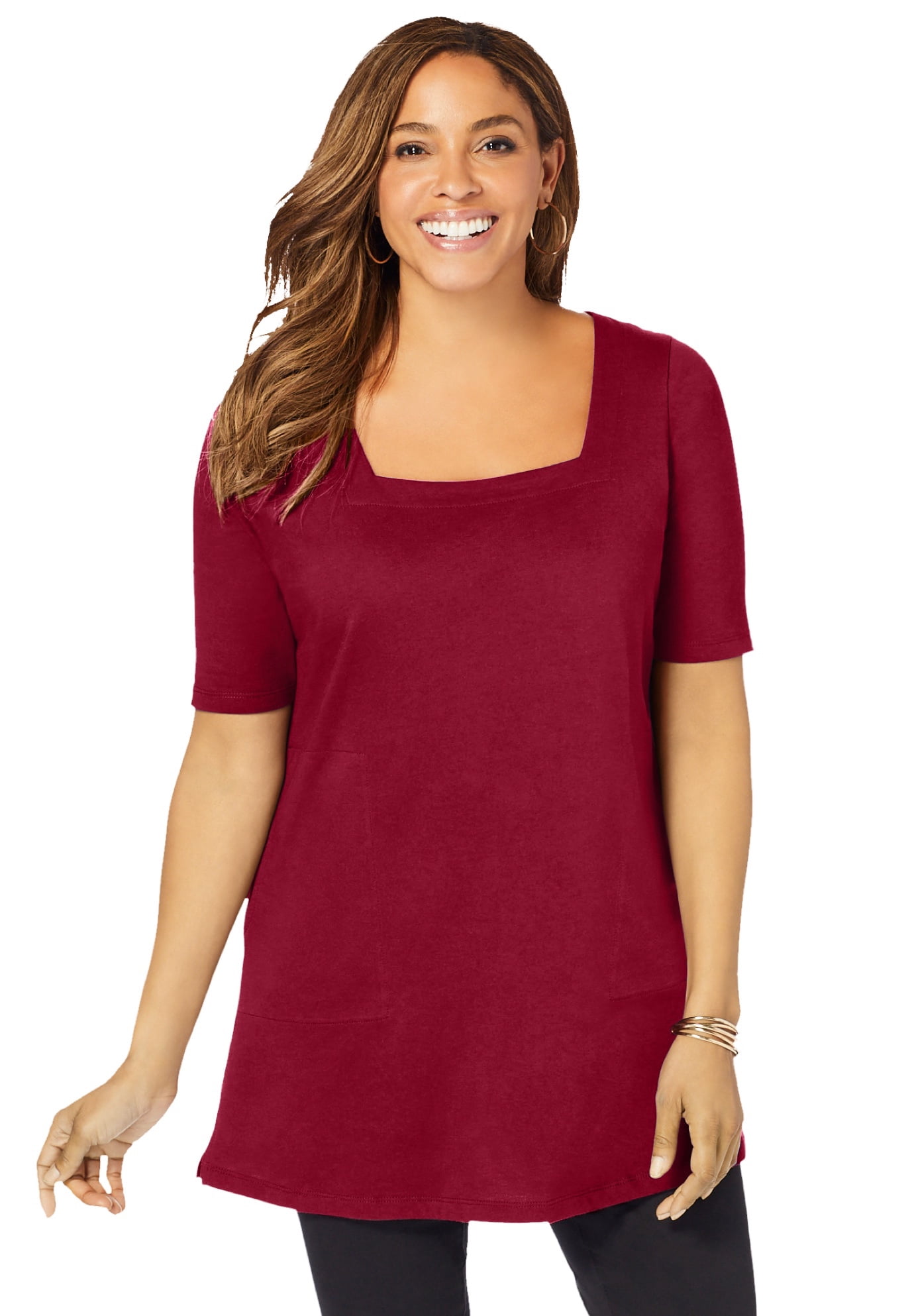 Jessica London Women's Plus Size Stretch Cotton Square Neck Tunic ...