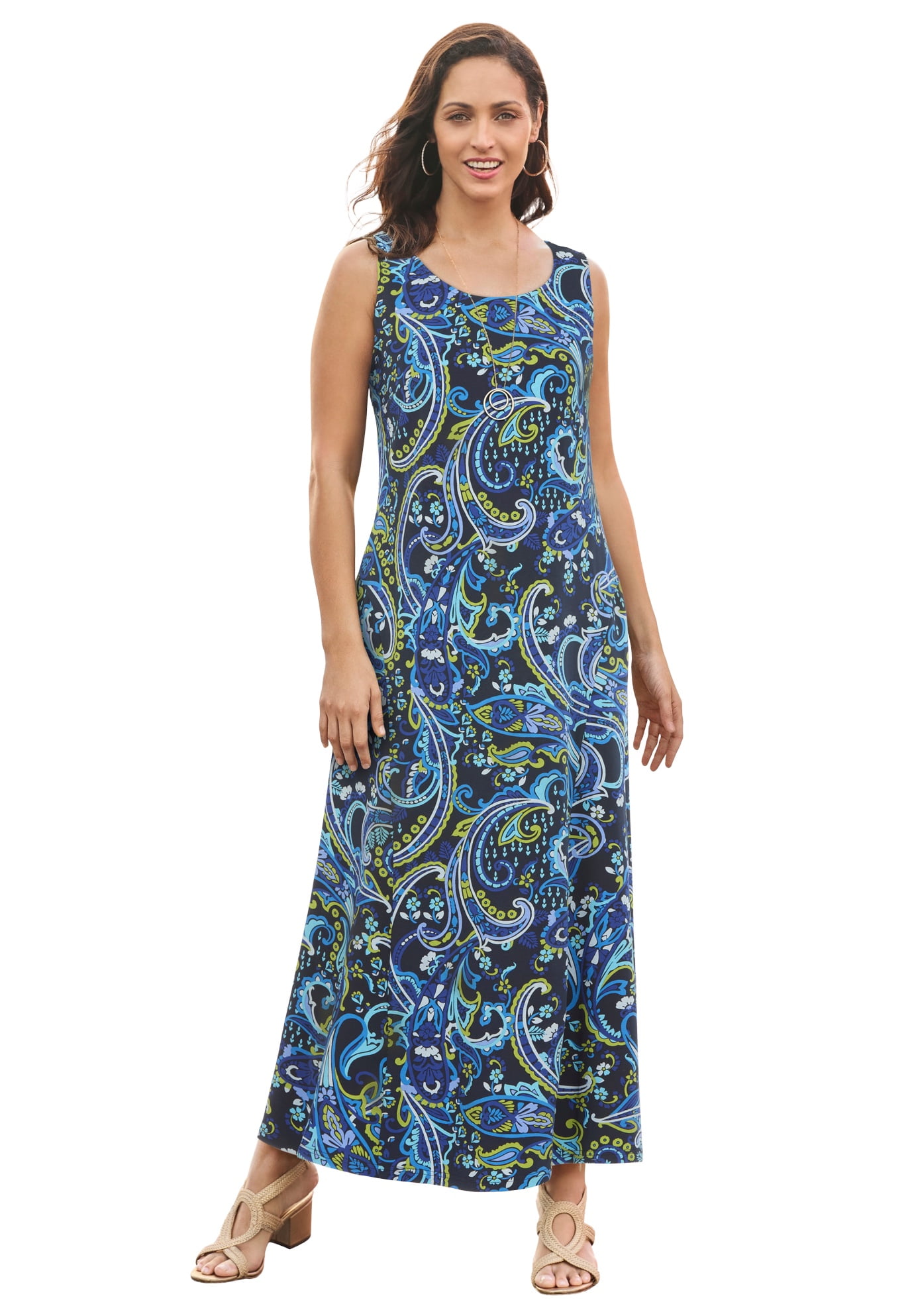 Jessica London Women's Plus Size Stretch Cotton Tank Maxi Dress ...