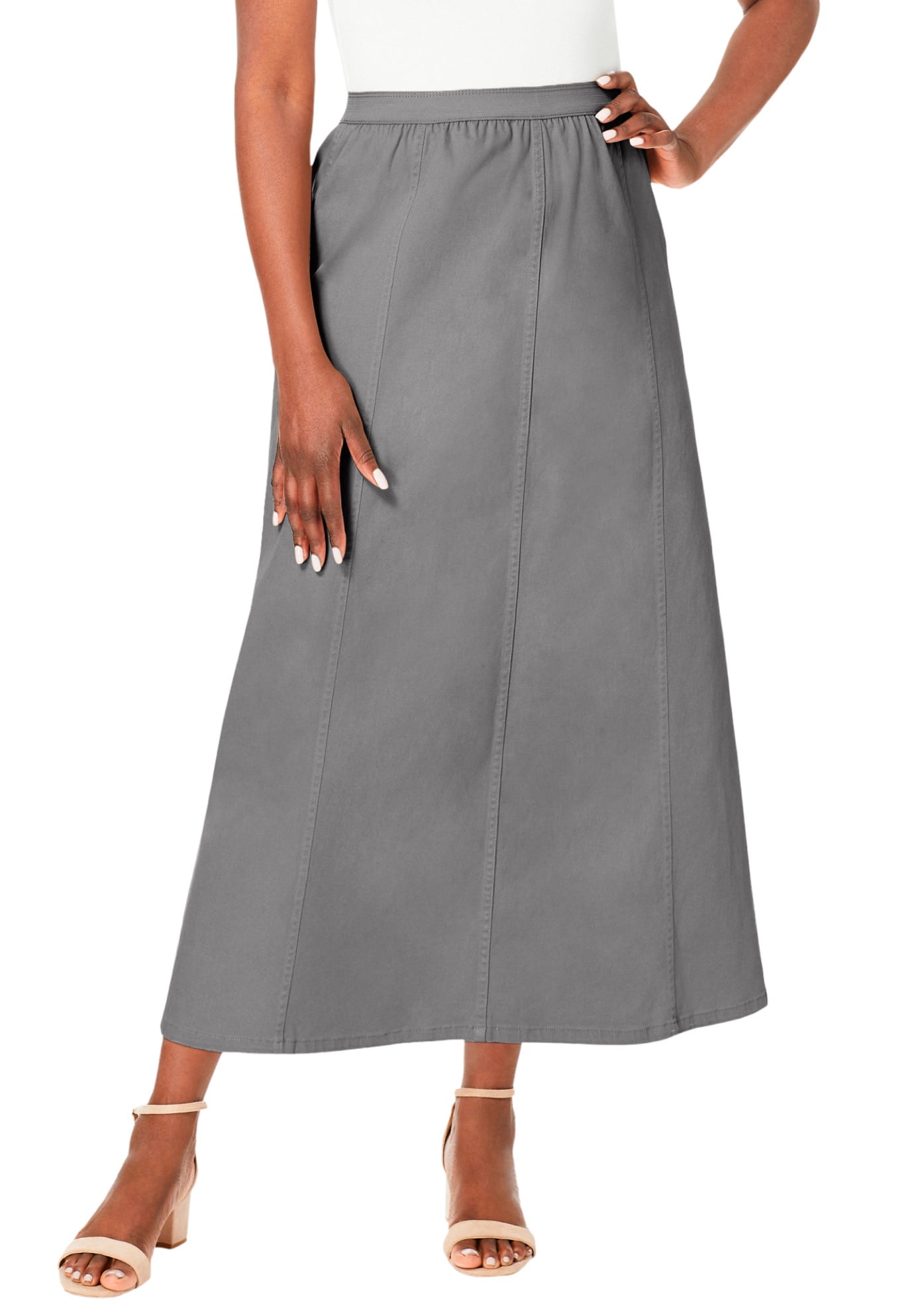 Jessica London Womens Plus Size Stretch Denim Skirt Elastic Waist Long Jean Maxi Skirt