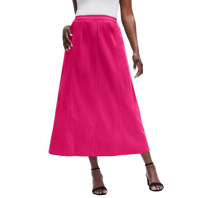 Jessica London Womens Plus Size Stretch Denim Skirt Elastic Waist Long Jean Maxi Skirt