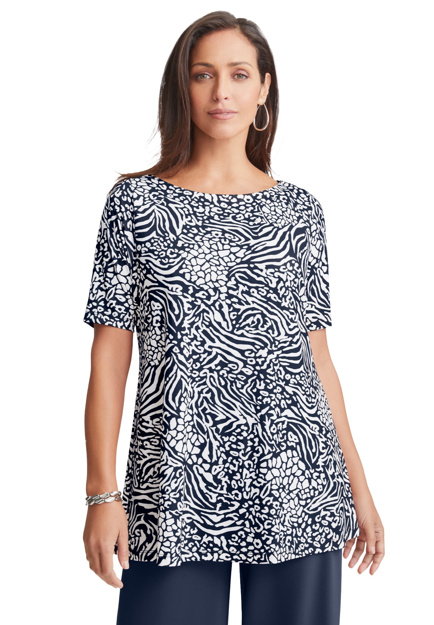 Jessica London Women's Plus Size Stretch Knit Boatneck Swing Tunic ...