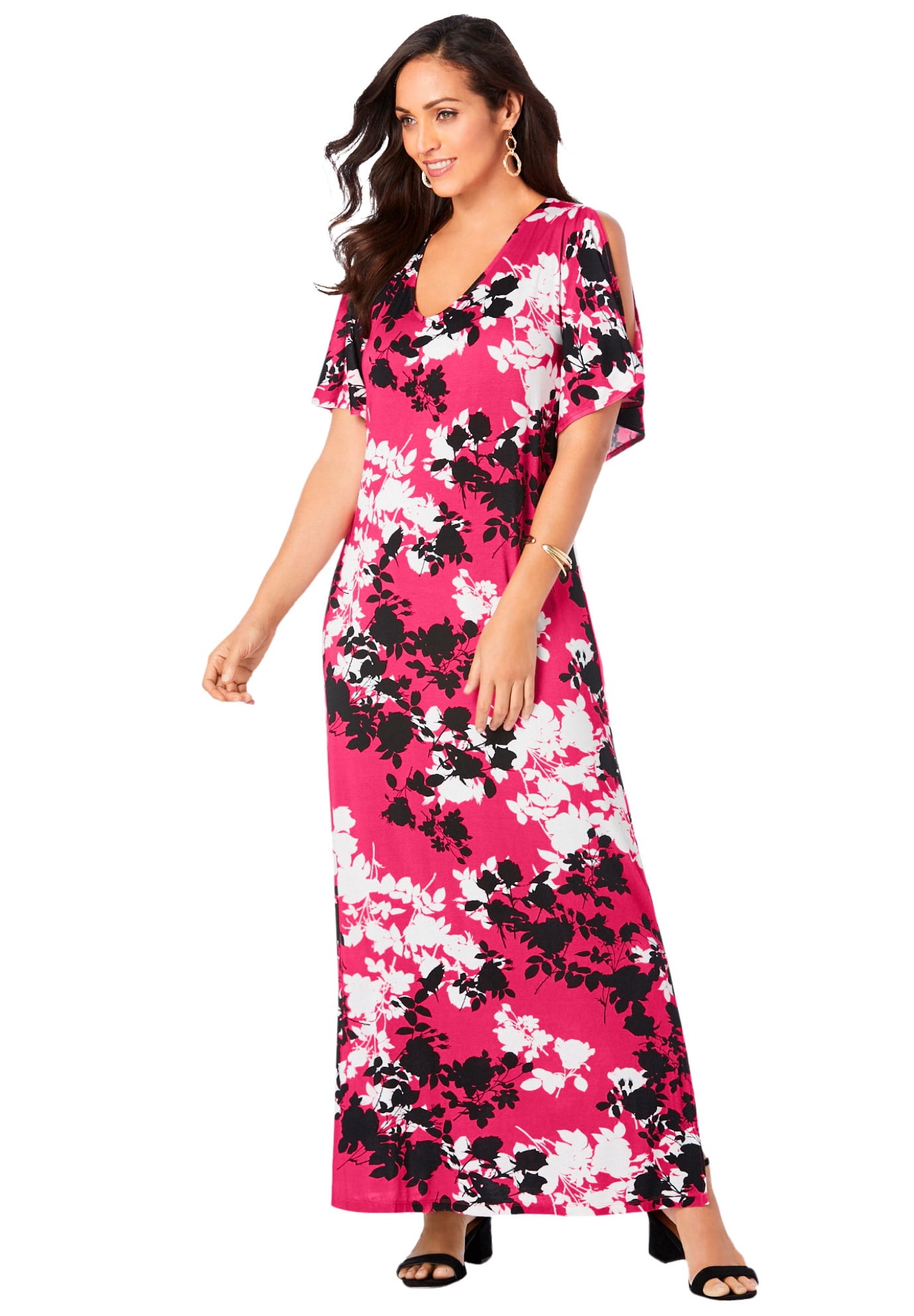 Jessica London Women's Plus Size Stretch Knit Cold Shoulder Maxi Dress ...