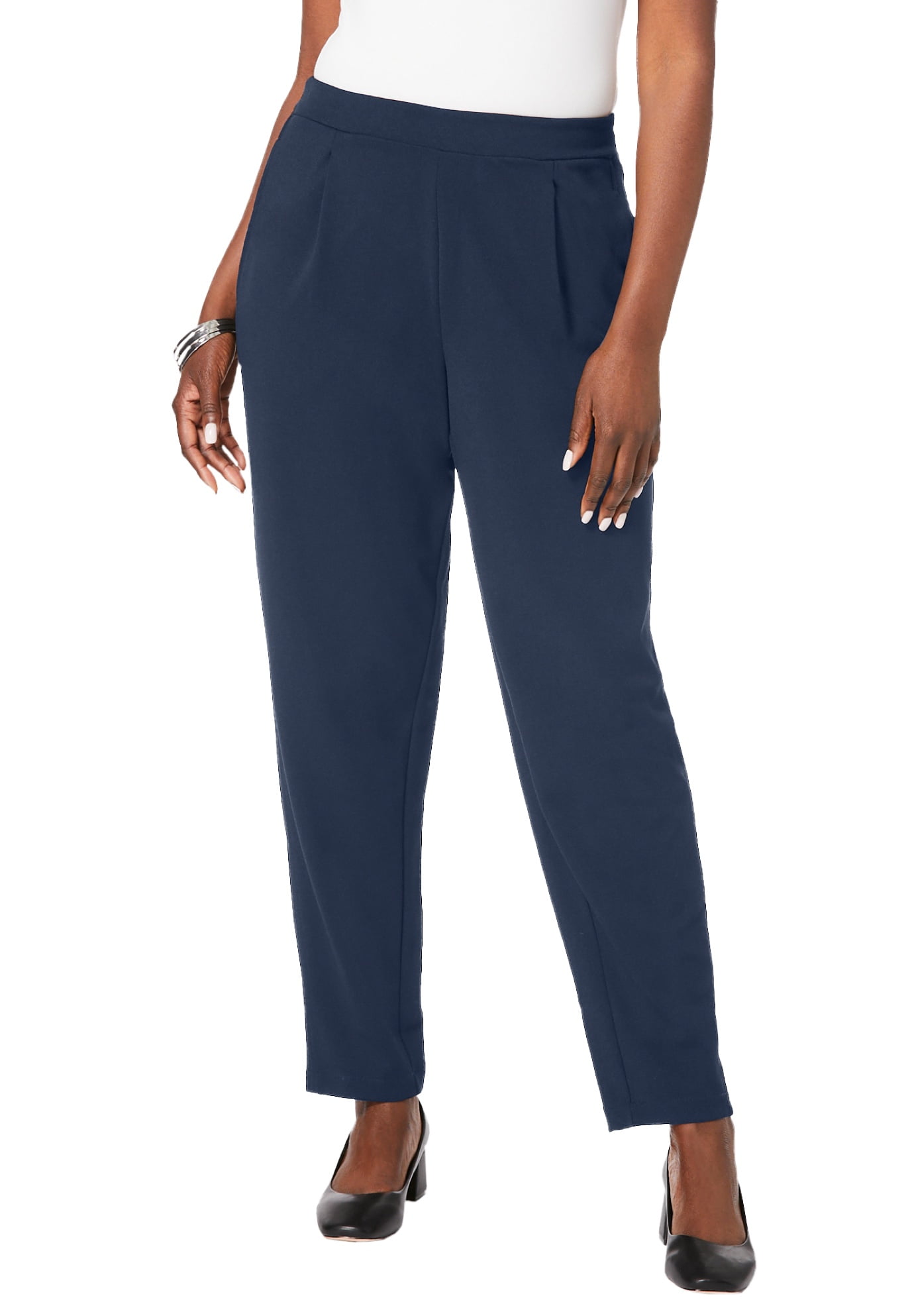 Jessica London Women's Plus Size Stretch Knit Elastic Pull-On Straight ...