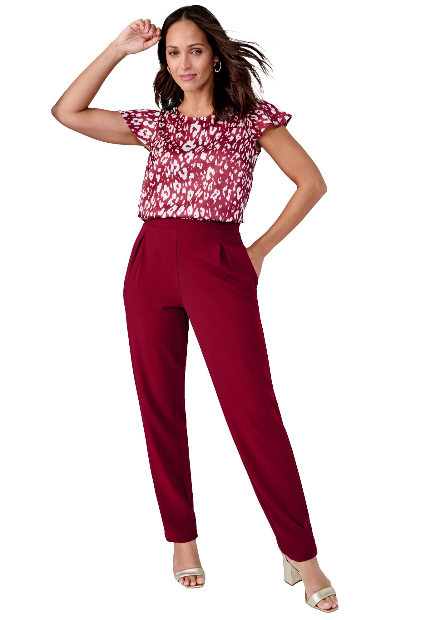Jessica London Women's Plus Size Stretch Knit Elastic Pull-On Straight ...
