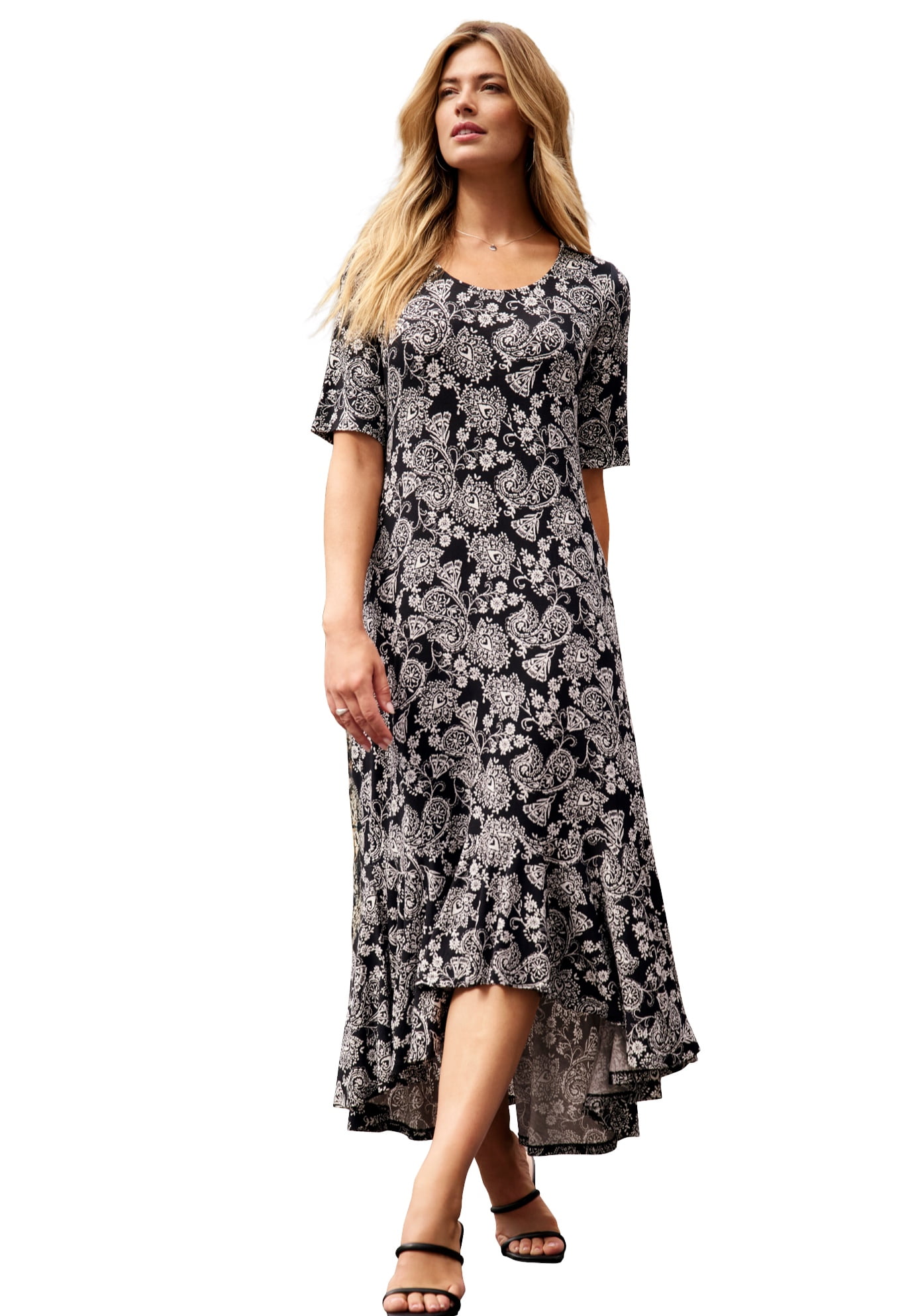 Jessica London Women's Plus Size Stretch Knit Flounce Hem Maxi Dress ...