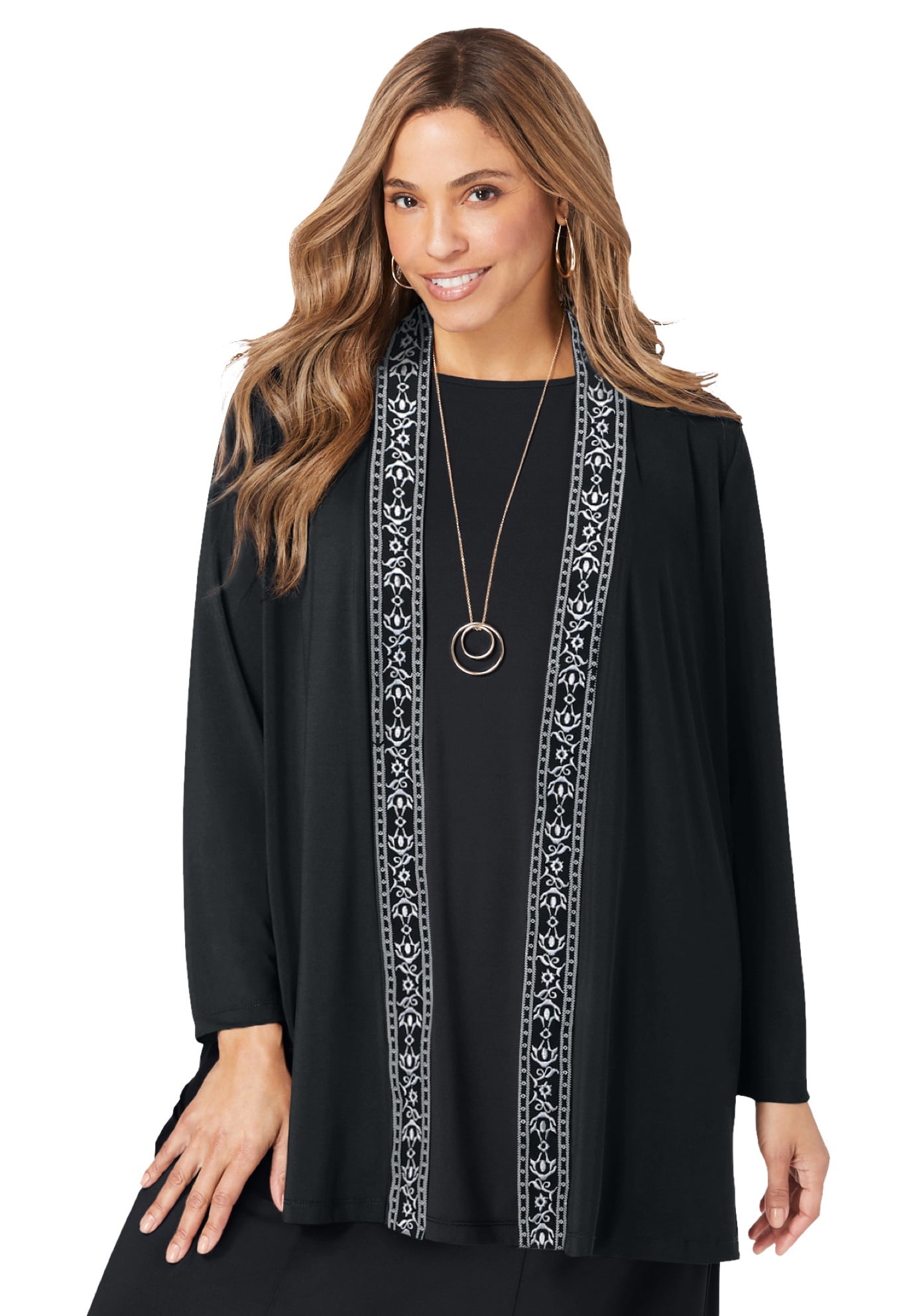 Jessica London Women's Plus Size Stretch Knit Open Front Knit Topper ...