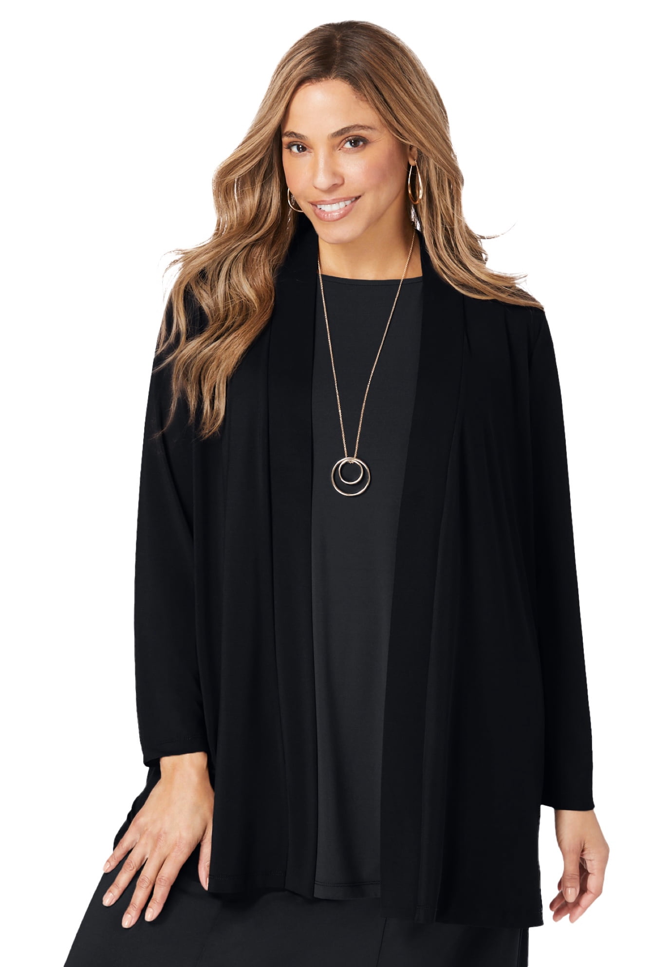 Jessica London Women's Plus Size Stretch Knit Open Front Knit Topper ...