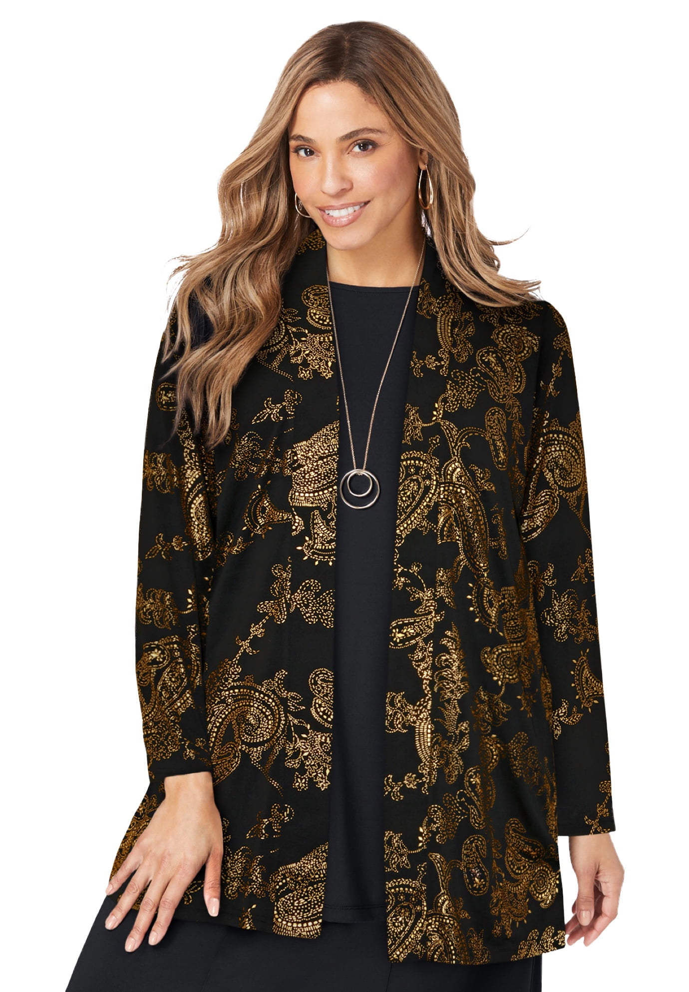 Jessica London Women's Plus Size Stretch Knit Open Front Knit Topper ...