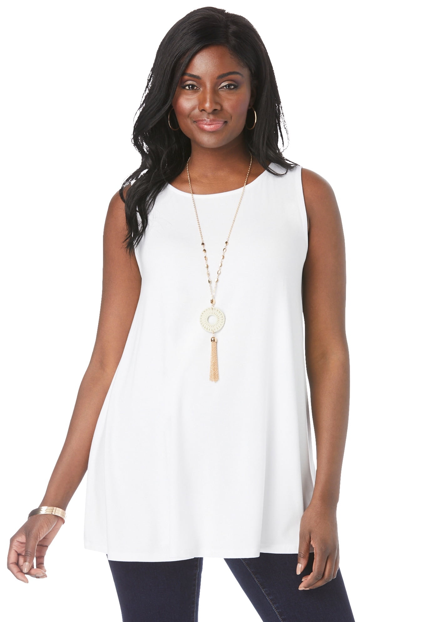 Jessica London Women's Plus Size Stretch Knit Sleeveless Swing Tunic ...