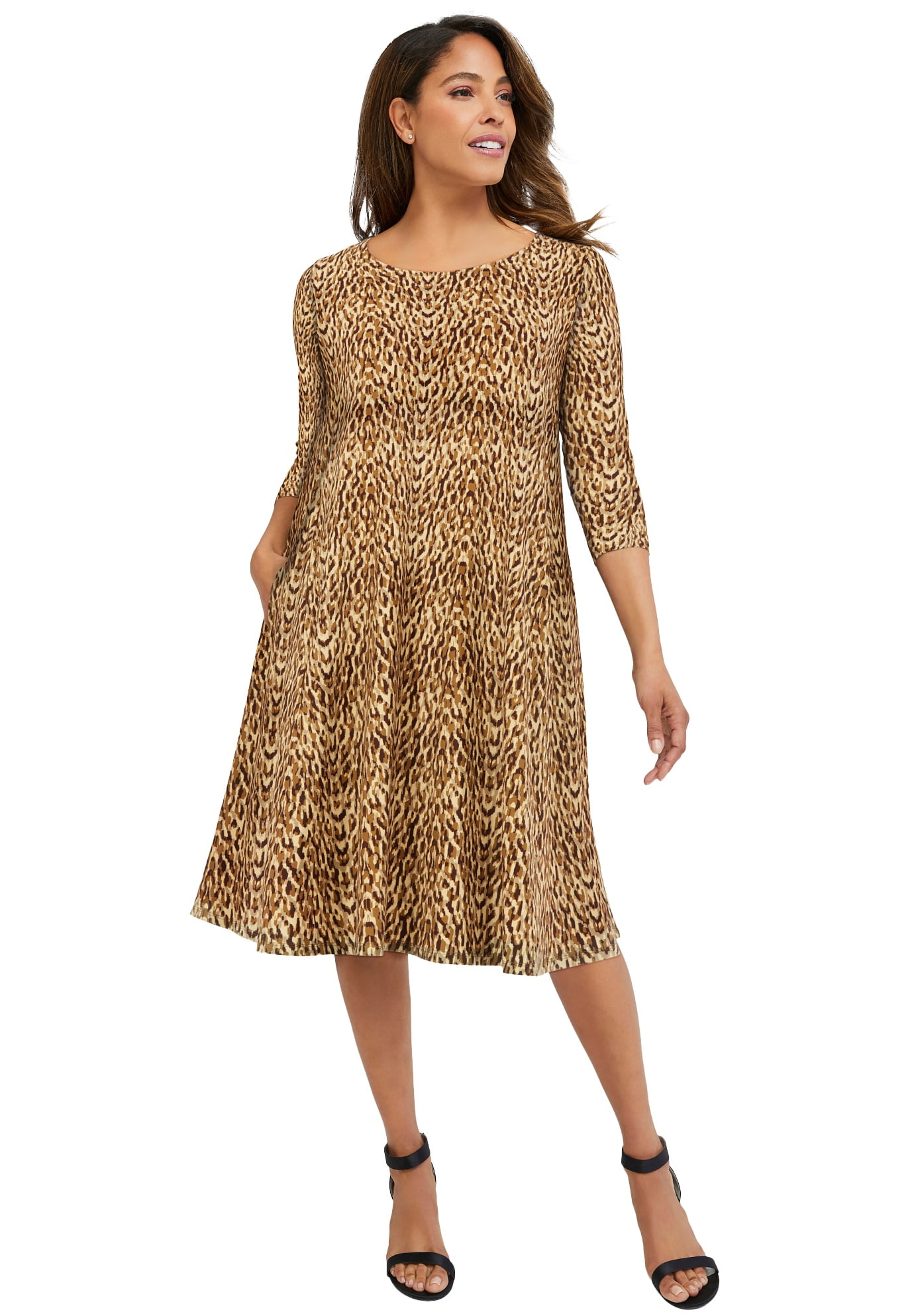 Jessica London Women's Plus Size Stretch Knit Three-Quarter Sleeve T ...