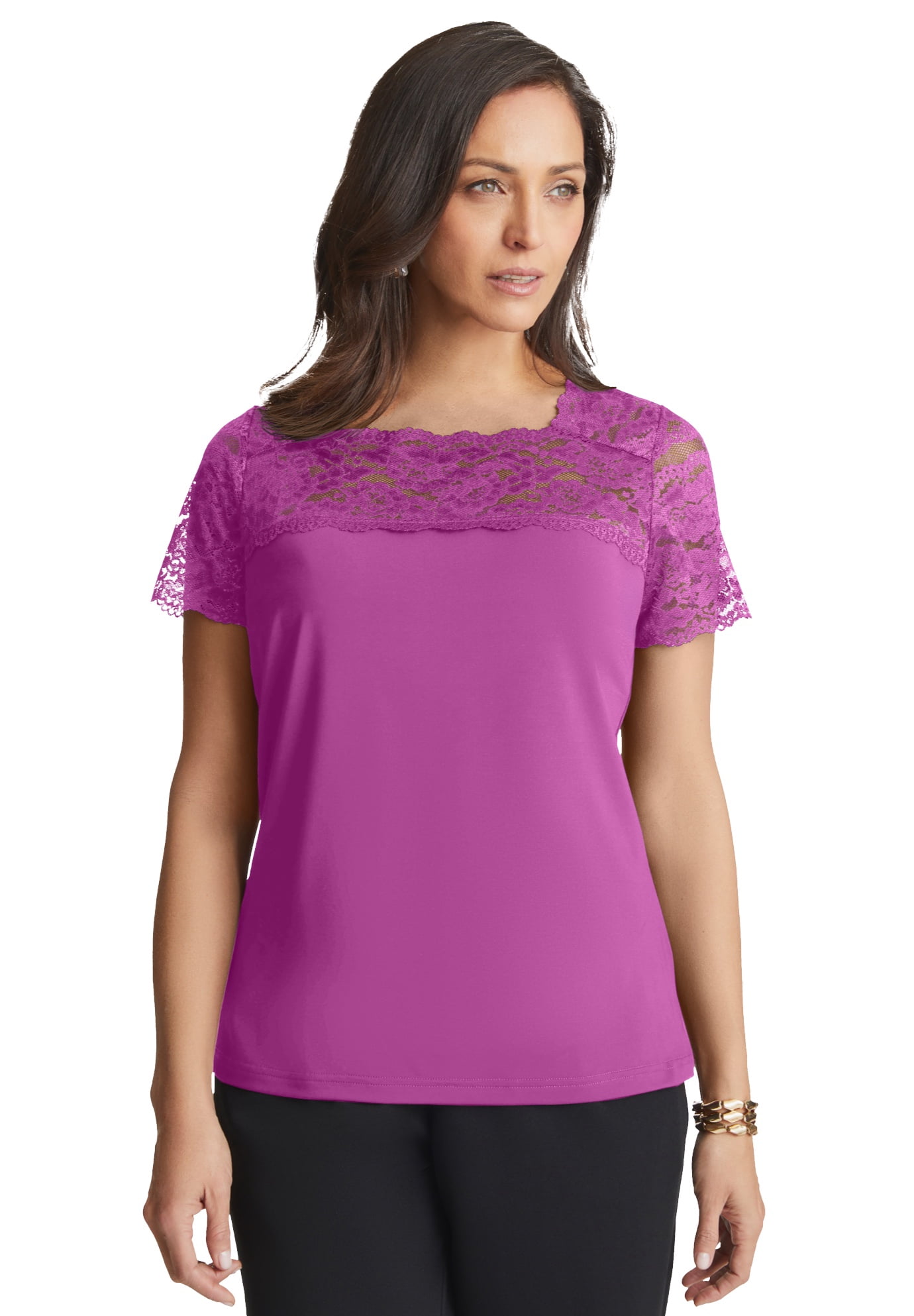 Jessica London Women's Plus Size Stretch Lace Neckline Top - Walmart.com