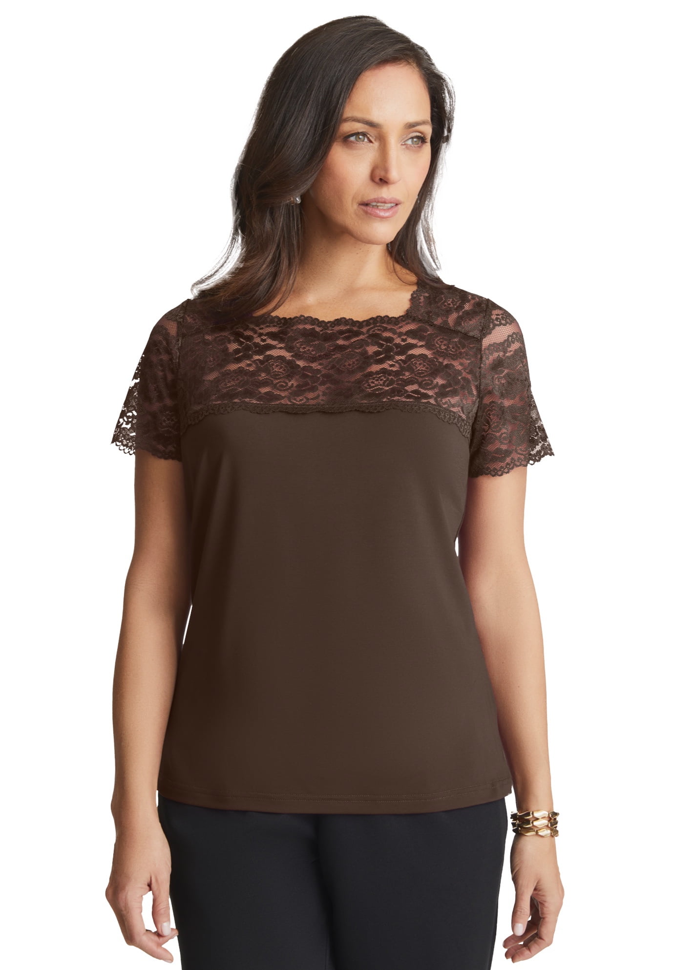 Jessica London Women's Plus Size Stretch Lace Neckline Top - Walmart.com