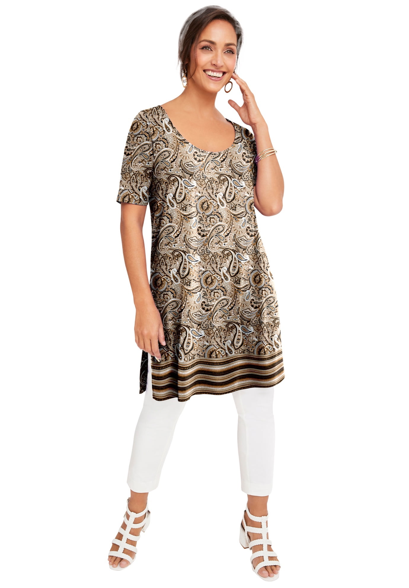 Jessica London Women's Plus Size Stretch Mega Knit Tunic Long Shirt ...