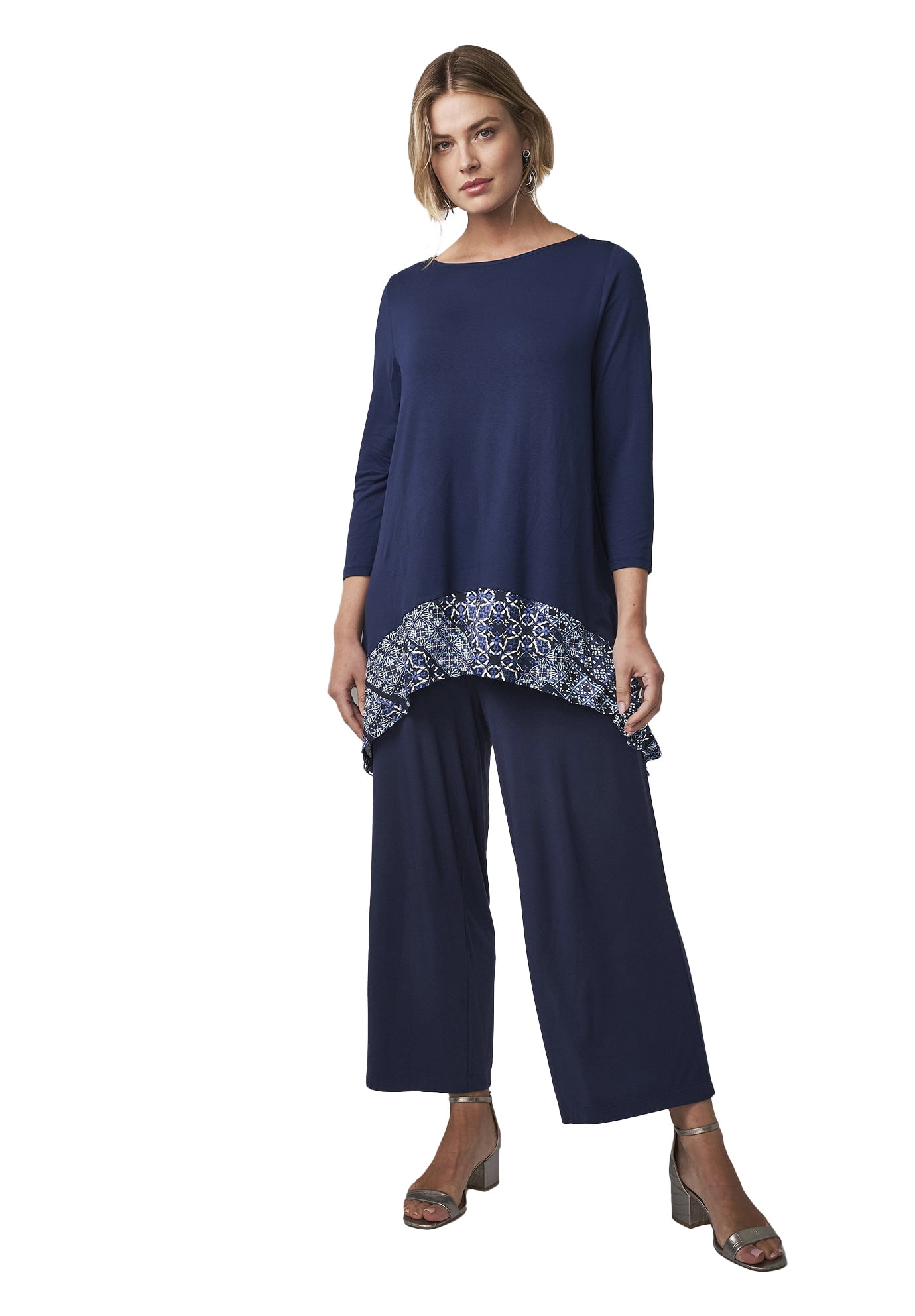 Jessica London Women's Plus Size Stretch Sharkbite Tunic With Contrast ...