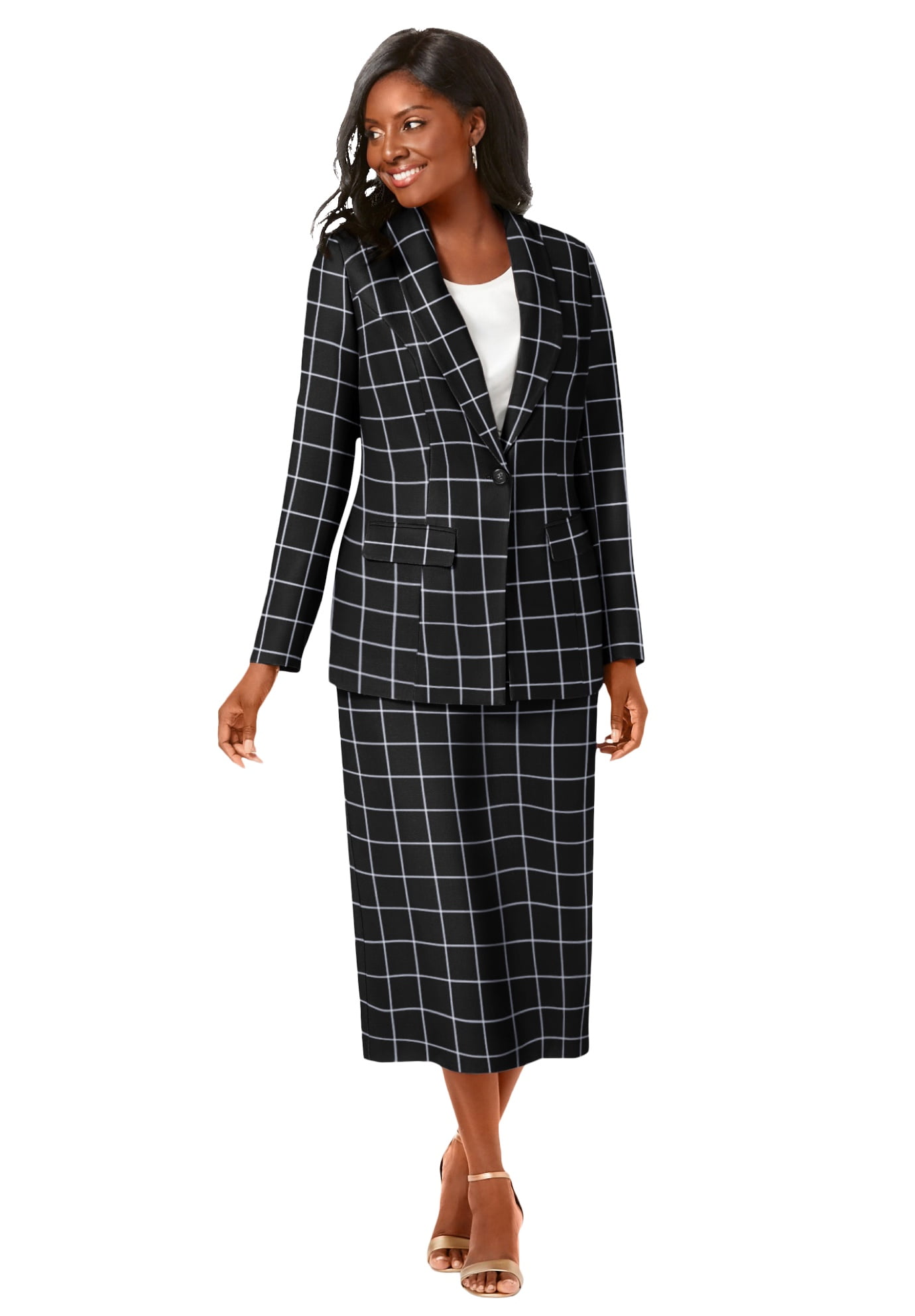 Jessica London Women's Plus Size Two Piece Single Breasted Jacket Skirt ...
