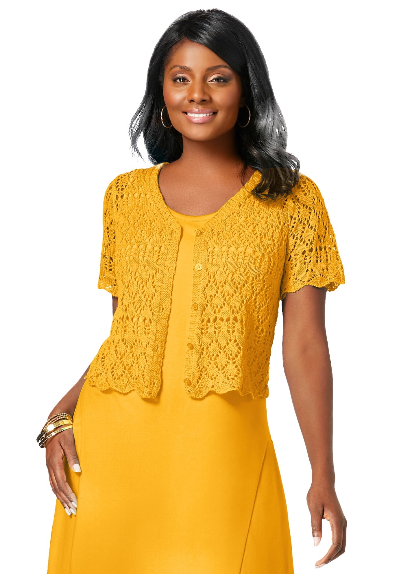 Jessica London Women's Plus Size V-Neck Short Sleeve Open Front Button ...