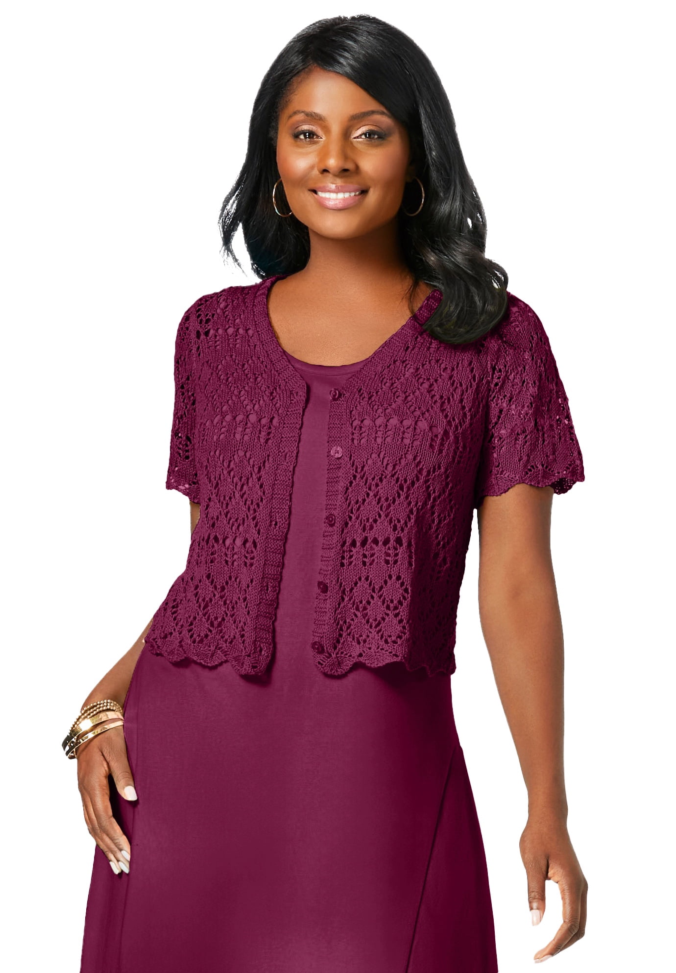 Jessica London Women's Plus Size V-Neck Short Sleeve Open Front Button ...