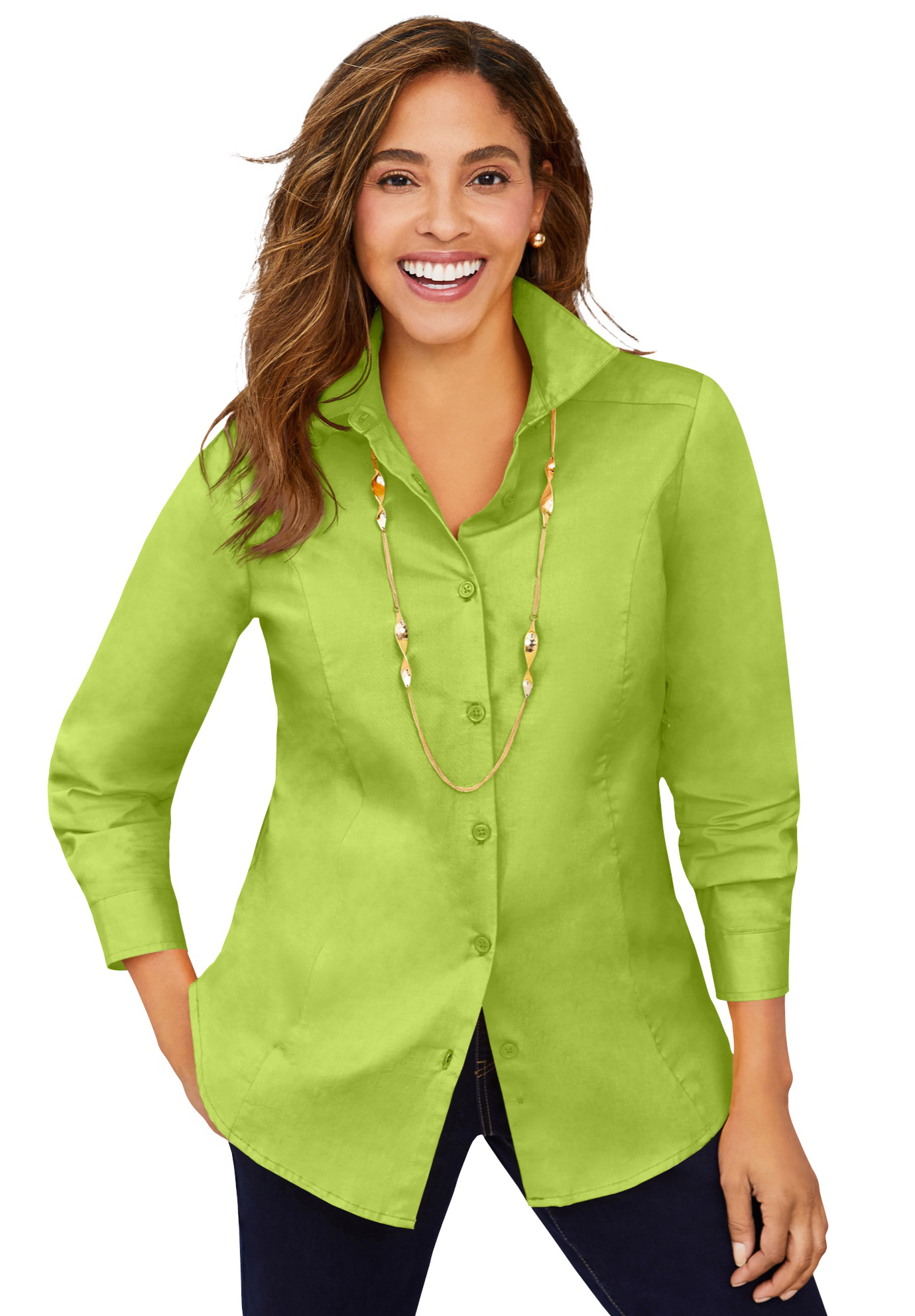 Jessica London Women's Plus Size Wrinkle-Free Stretch Poplin Shirt ...