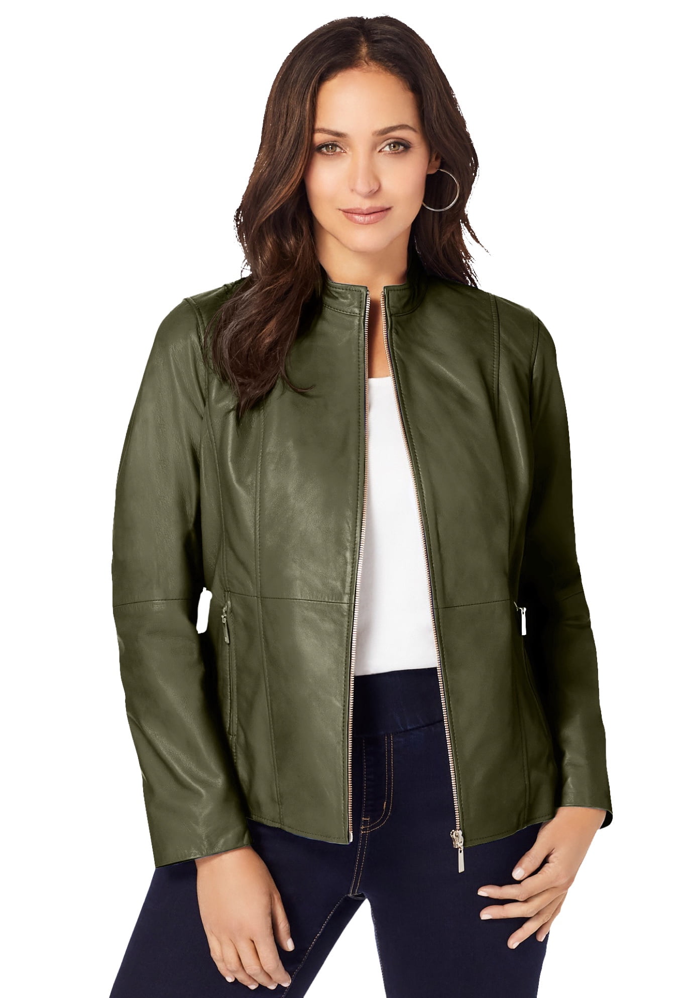 Jessica London Women's Plus Size Zip Front Leather Jacket - Walmart.com