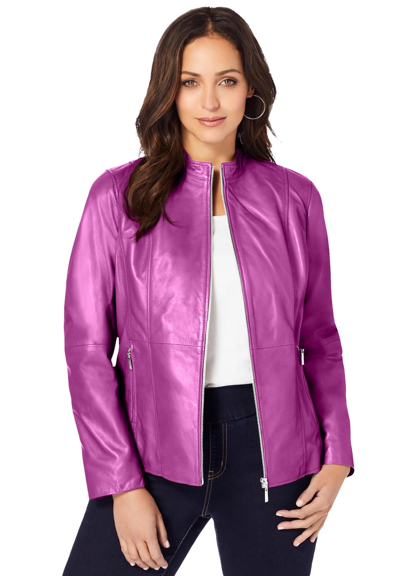 Jessica London Women's Plus Size Zip Front Leather Jacket - Walmart.com