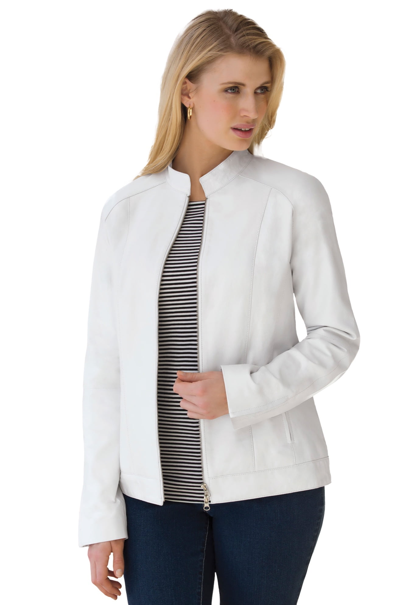 Jessica London Women's Plus Size Zip Front Leather Jacket - Walmart.com