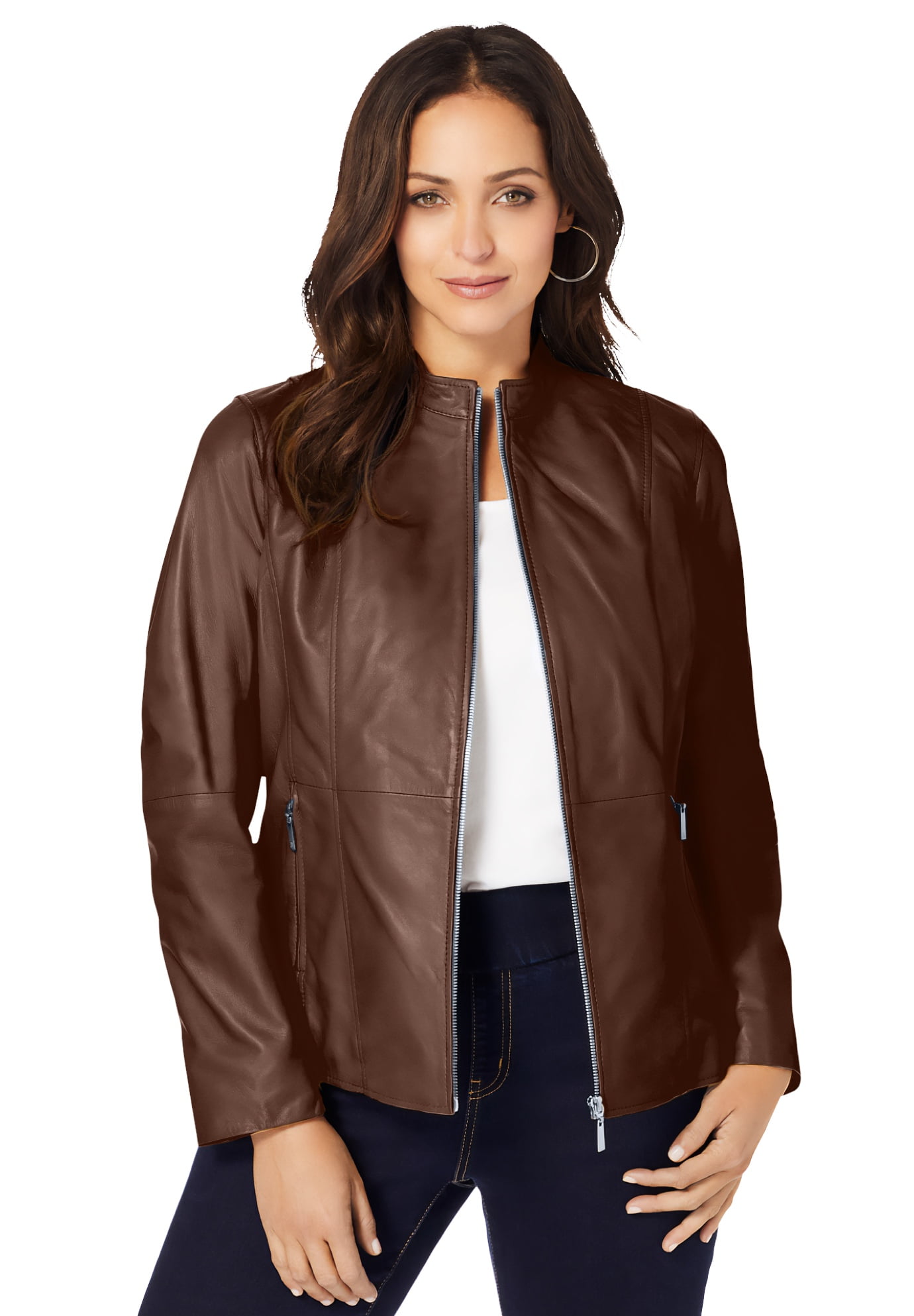 Jessica London Women's Plus Size Zip Front Leather Jacket - Walmart.com