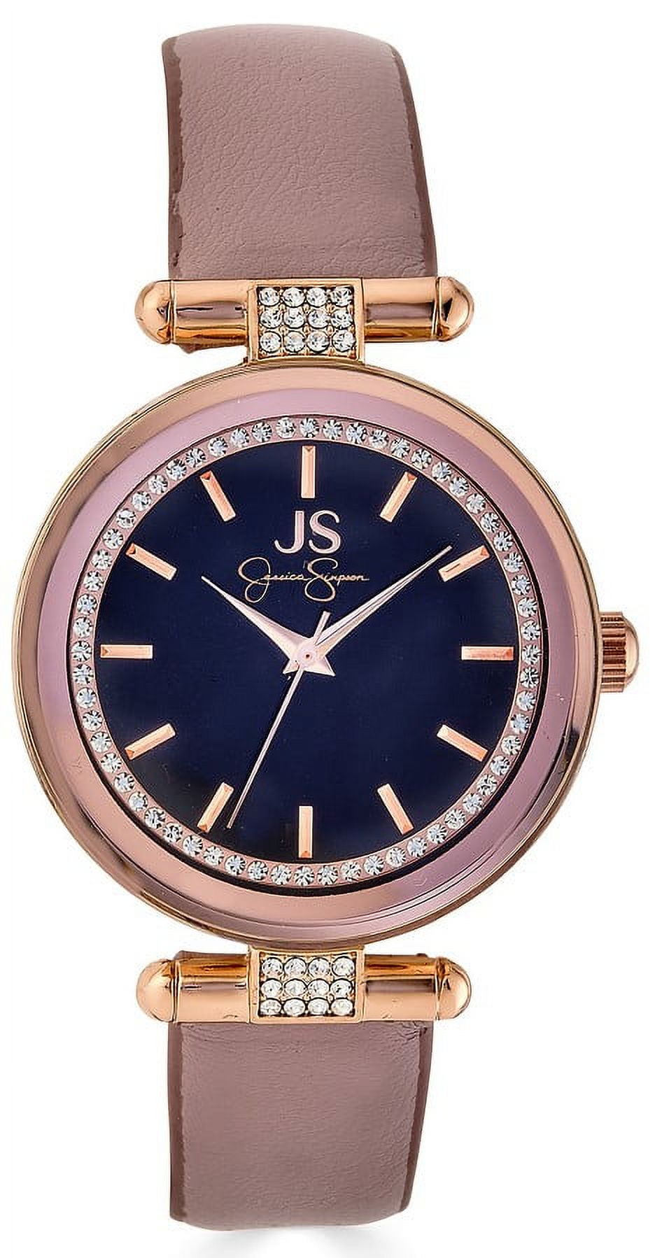 Jessica Simpson 36mm Rose Tone Crystal Accent Mettalized Bezel Neautral ...