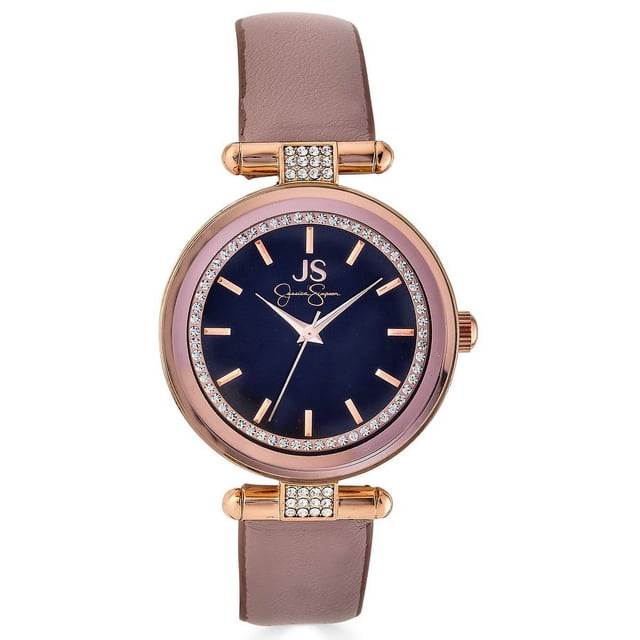 Jessica Simpson 36mm Rose Tone Crystal Accent Mettalized Bezel Neautral ...