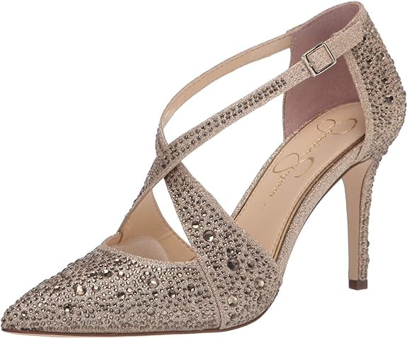 Jessica Simpson Accile Champagne Rhinestone Stiletto Pointy Toe Ankle ...