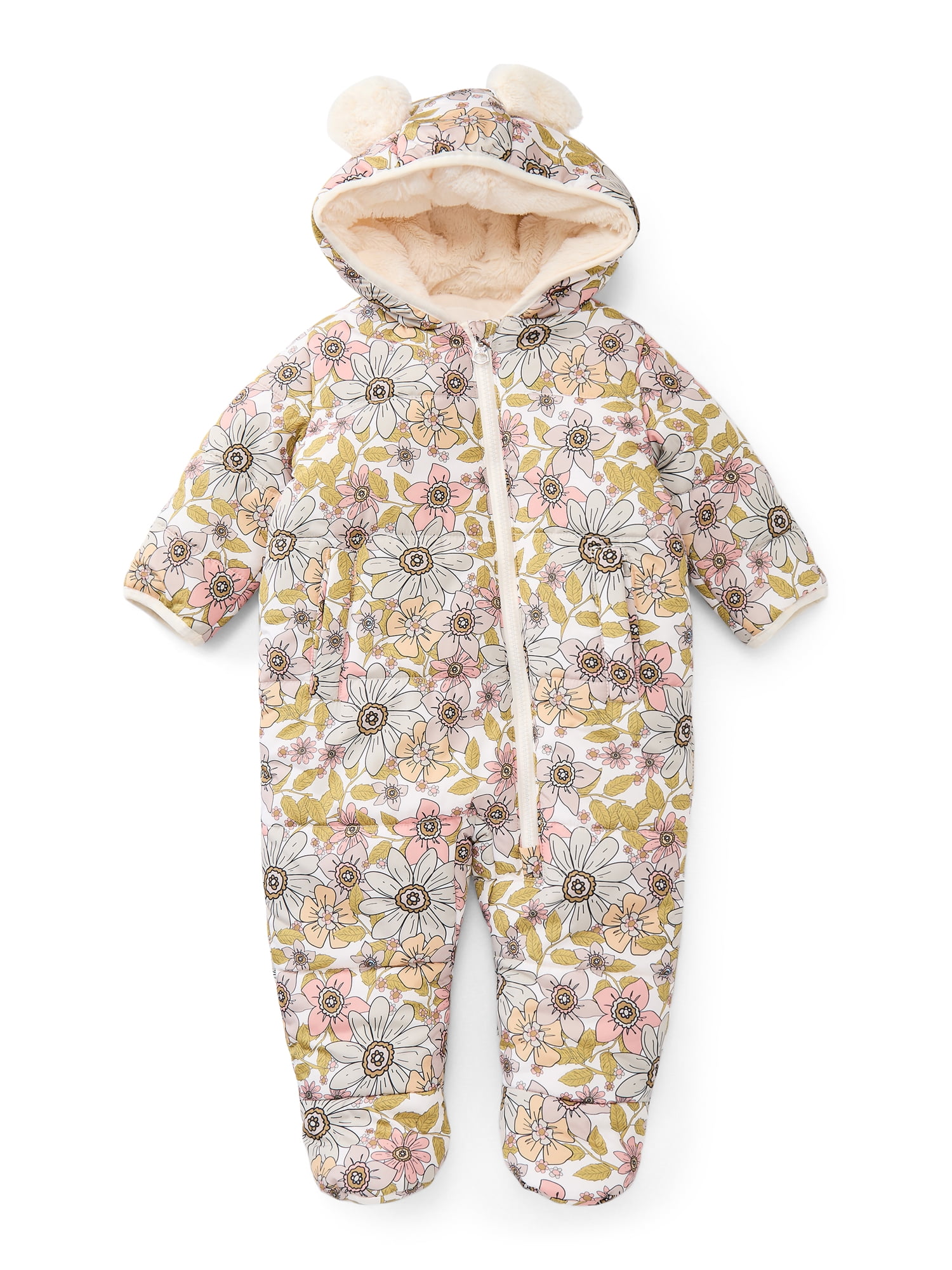 Jessica Simpson Baby Girls Floral Snowsuit with Teddy Bear Ears, Sizes ...