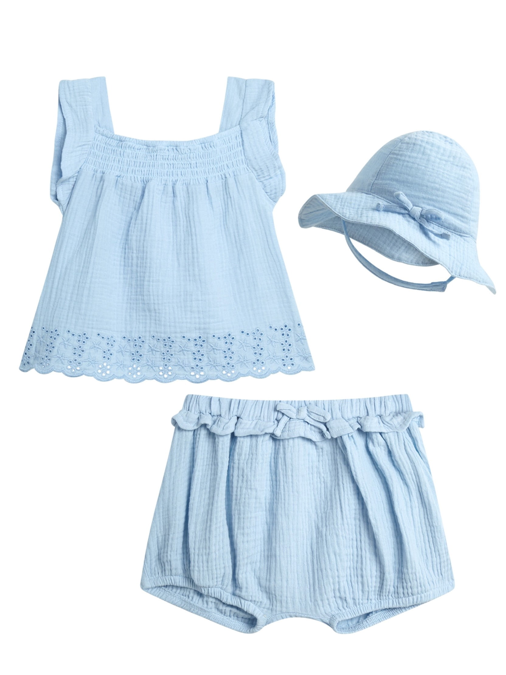 Jessica Simpson Baby Girls' Layette Bloomer set with Sunhat Sizes 0-24M ...