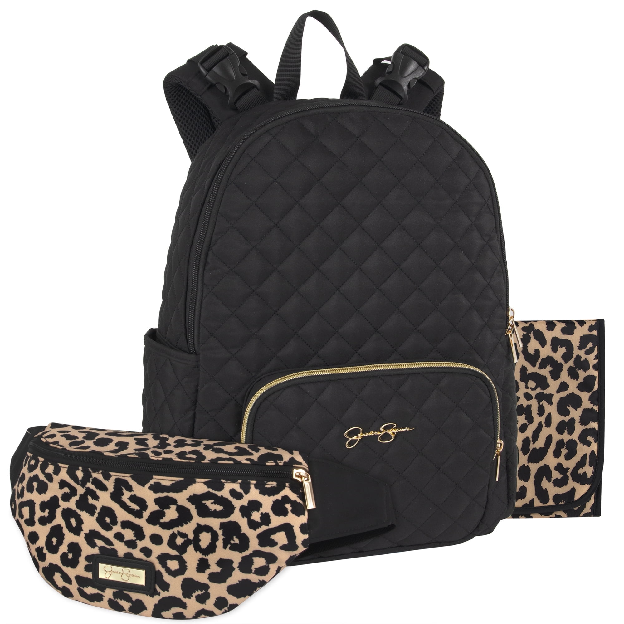 Jessica Simpson Black Diamond Quilted Diaper Bag Backpack, Leopard ...