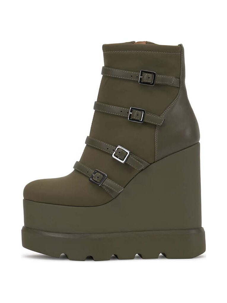 Jessica Simpson Chaela Uniform Green Multi Buckle Vamp Straps Wedge ...