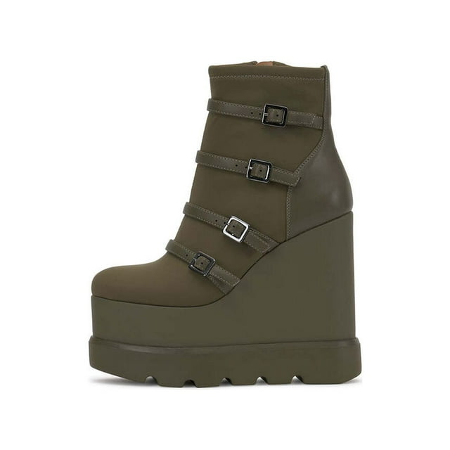 Jessica Simpson Chaela Uniform Green Multi Buckle Vamp Straps Wedge ...