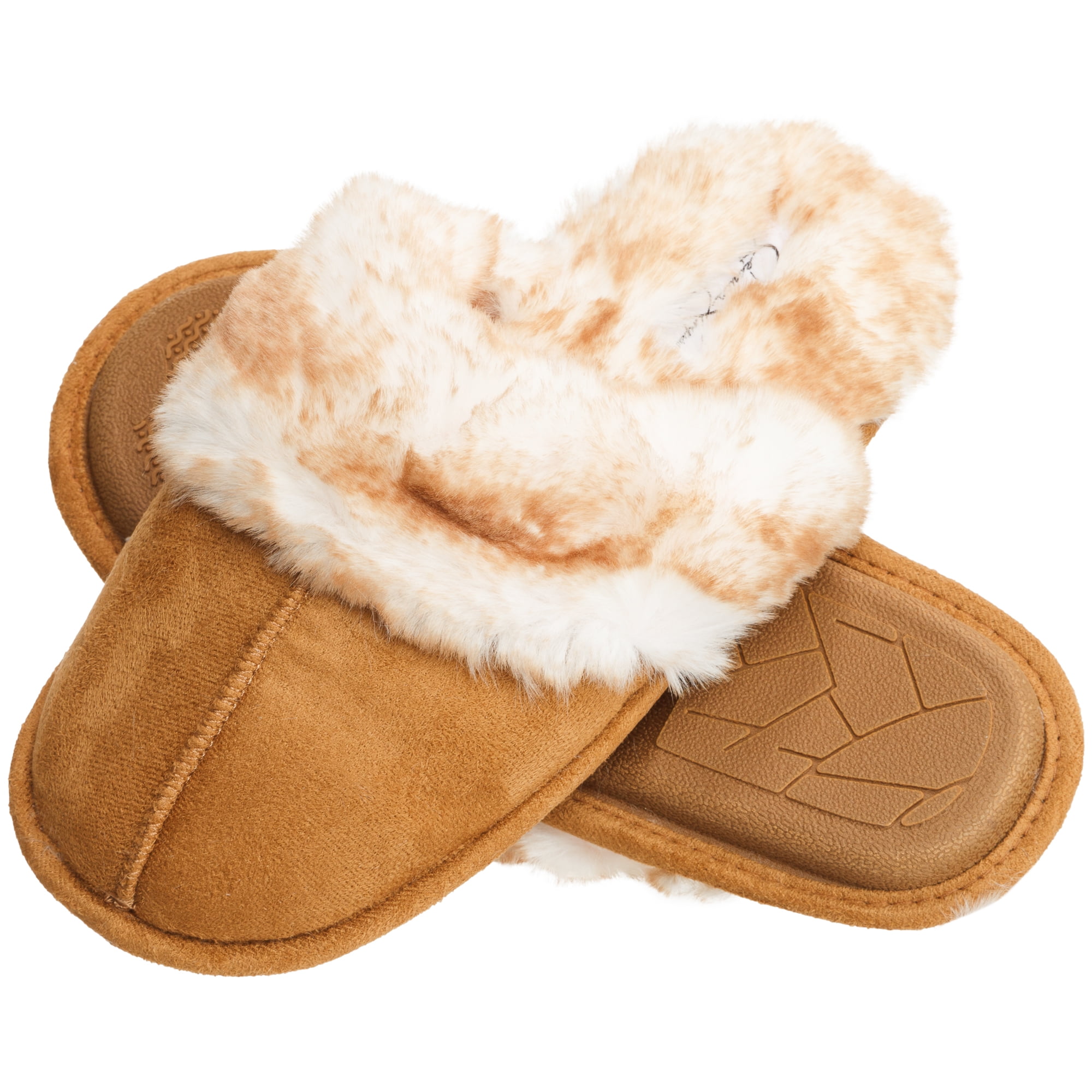 Jessica Simpson Womens Faux Fur Memory Foam House Slippers, Anti-Skid ...