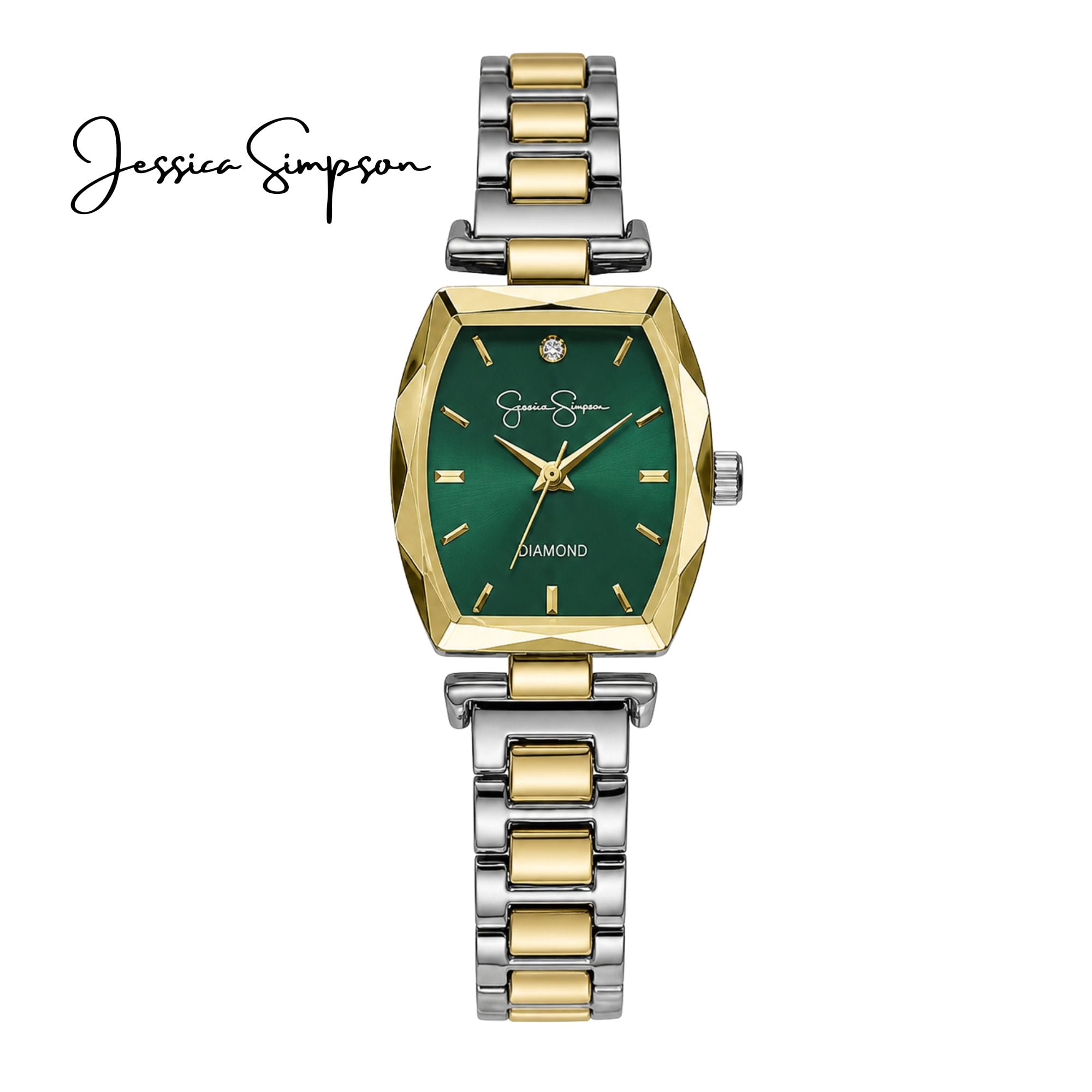 Jessica Simpson Women’s Two Tone Gold Bracelet Watch, Barrel Dial with ...
