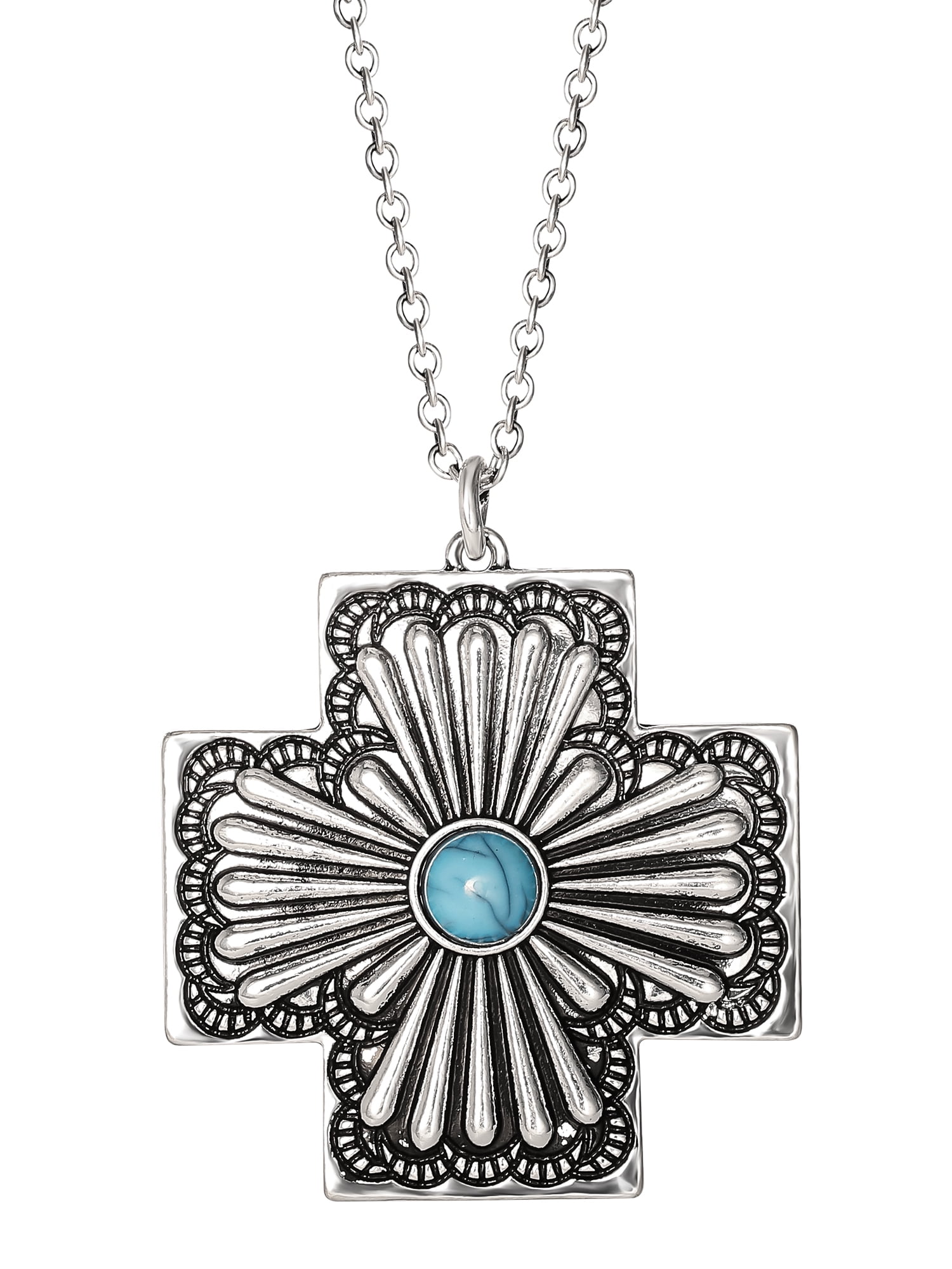 Jessica Simpson Faux Turquoise Stone Cross Necklace - Walmart.com