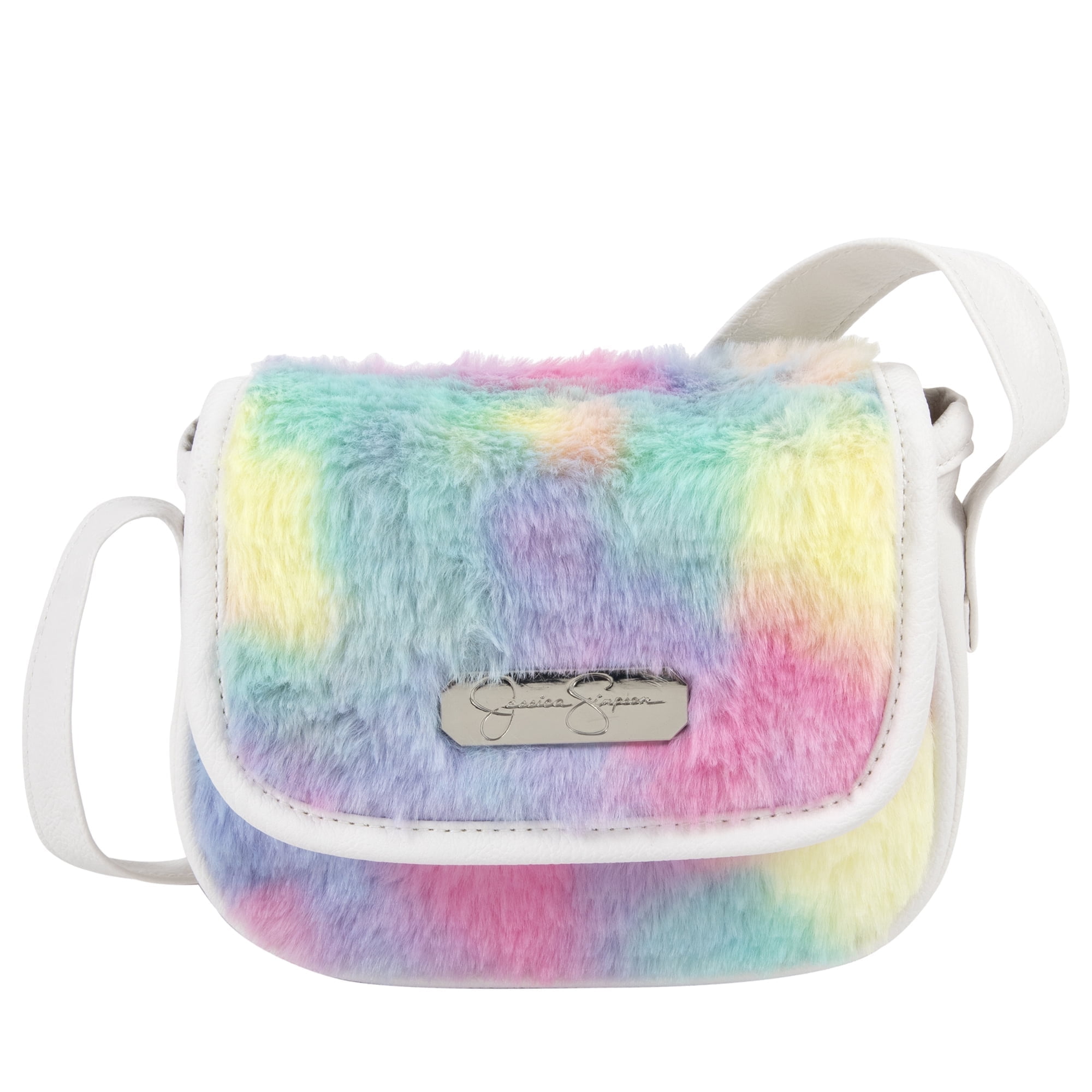 Jessica Simpson Fuzzy Pastel Rainbow Vegan Leather Crossbody Shoulder ...