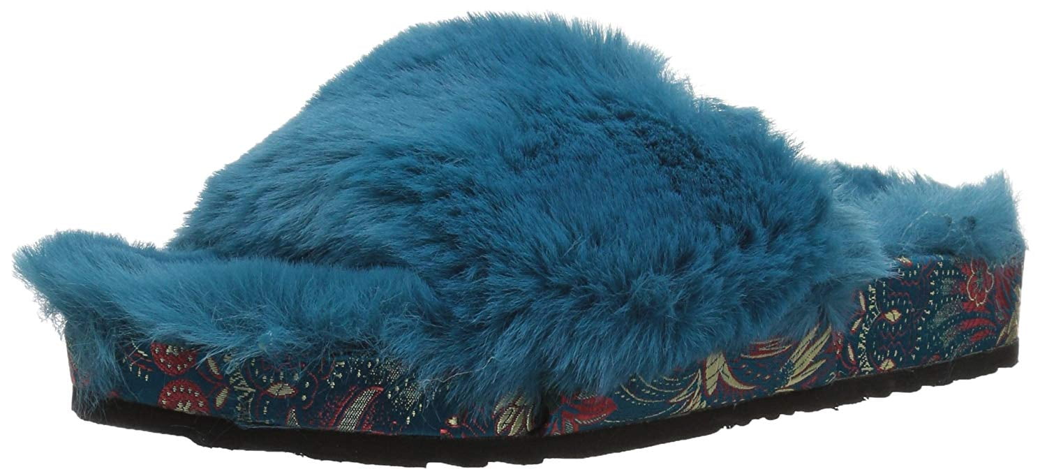 Jessica Simpson Gema Teal Blue Open Toe Furry Wedge Platform Mule Slide ...