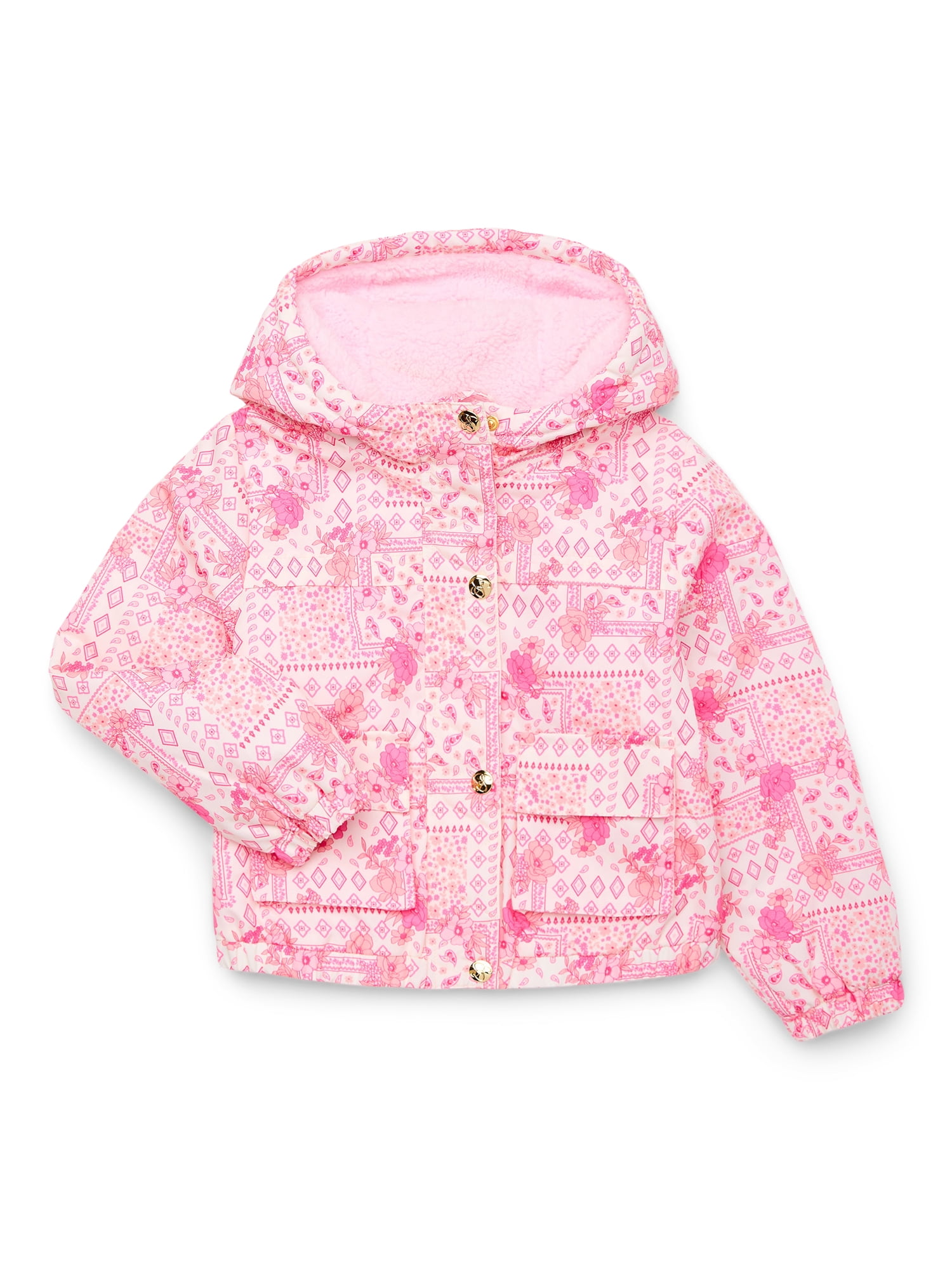 Jessica Simpson Girls Floral Hooded Midweight Jacket with Patch Pockets ...