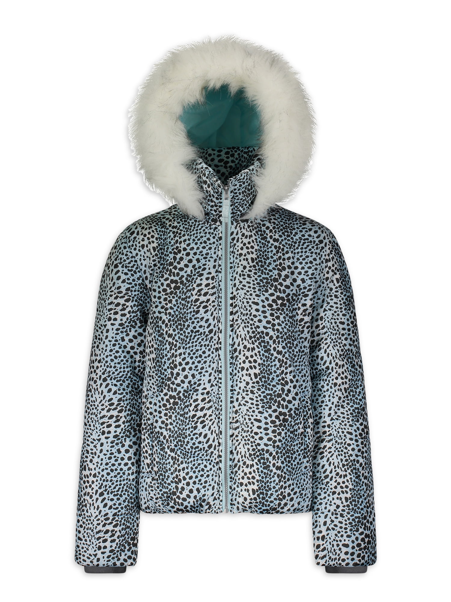 Jessica Simpson Girls Morgan Printed Puffer Jacket With Faux Fur