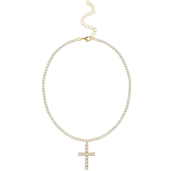 Jessica Simpson Gold Tone Crystal CZ Cross Necklace - Walmart.com