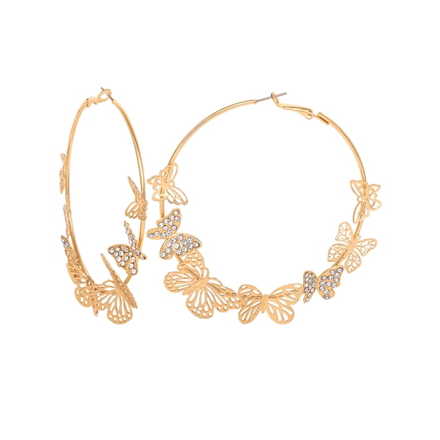 Jessica Simpson Gold Tone Fashion Metal Butterfly Hoop Earring ...