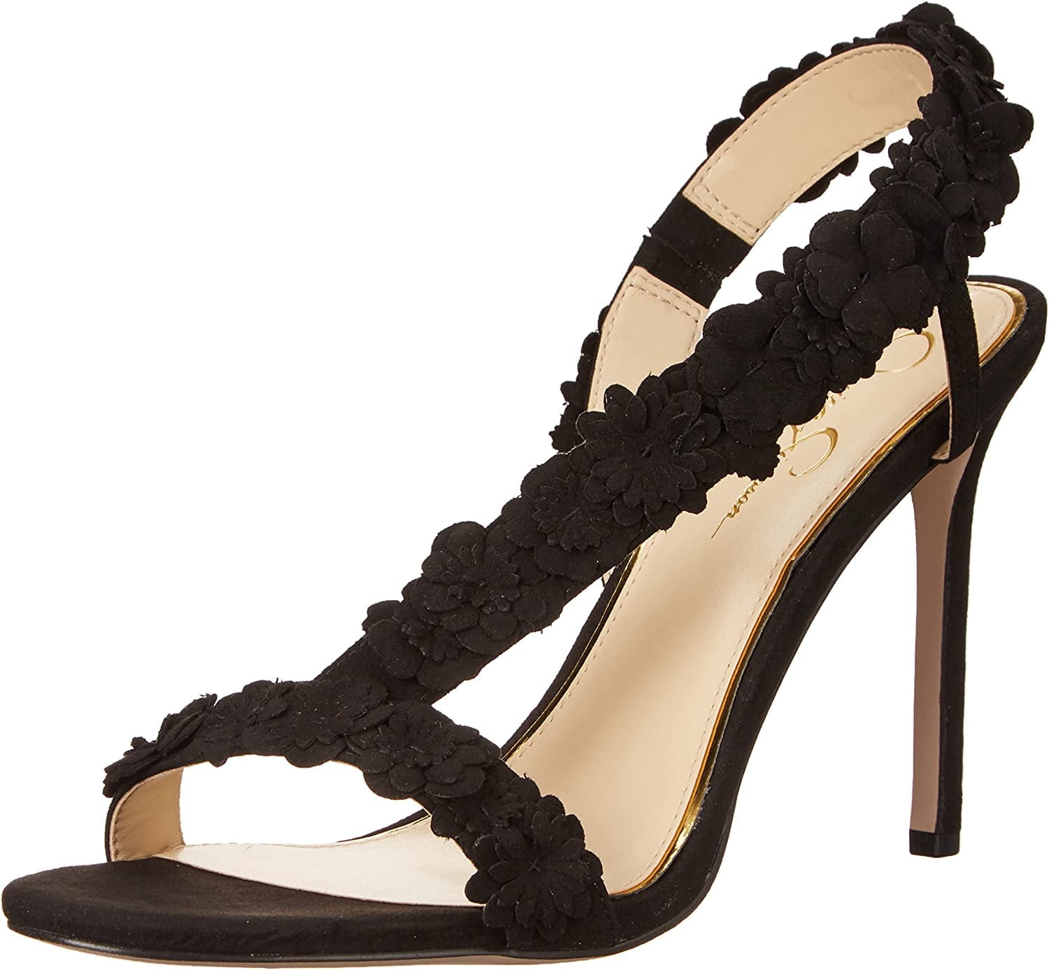 Jessica Simpson Jessin Black Suede Open Toe Flower Strap High Heel ...