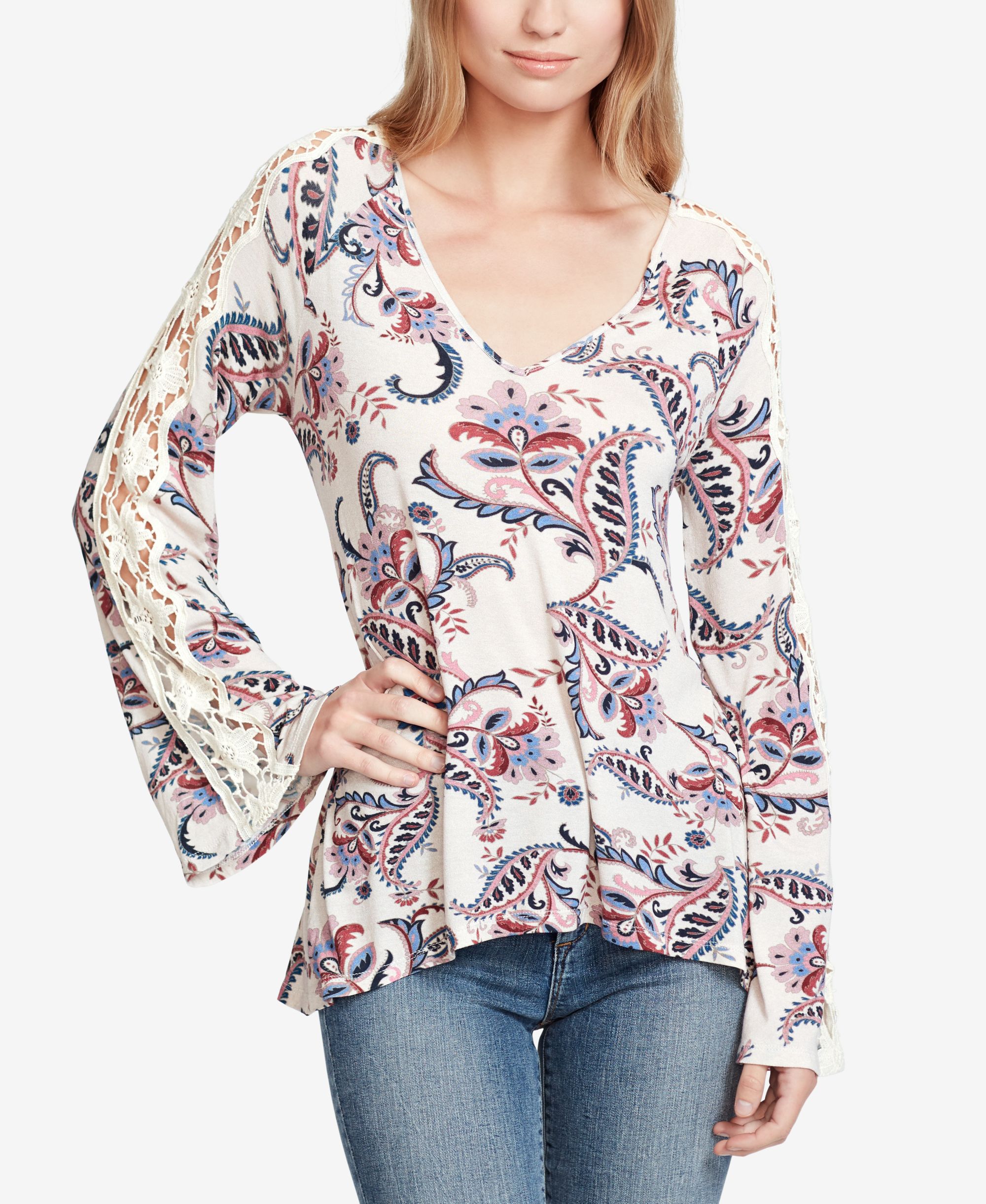Jessica Simpson Juniors Tameka Printed Bell Sleeve Top Paisley Petals M ...