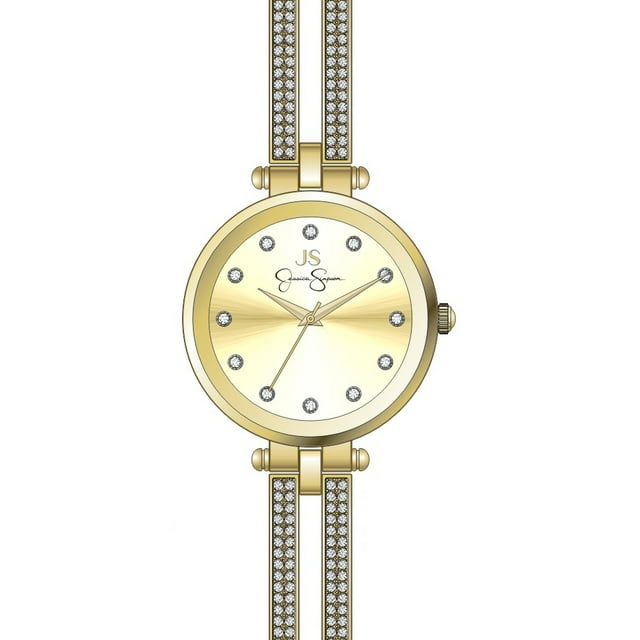 Jessica Simpson Ladies 34mm Gold Tone Crystal Accent Double Arm Bangle ...