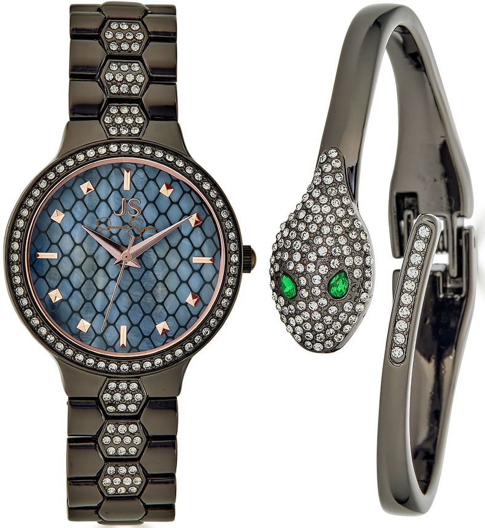 Jessica Simpson Ladies 34mm Gunmetal Tone Crystal Accent Mother Of ...
